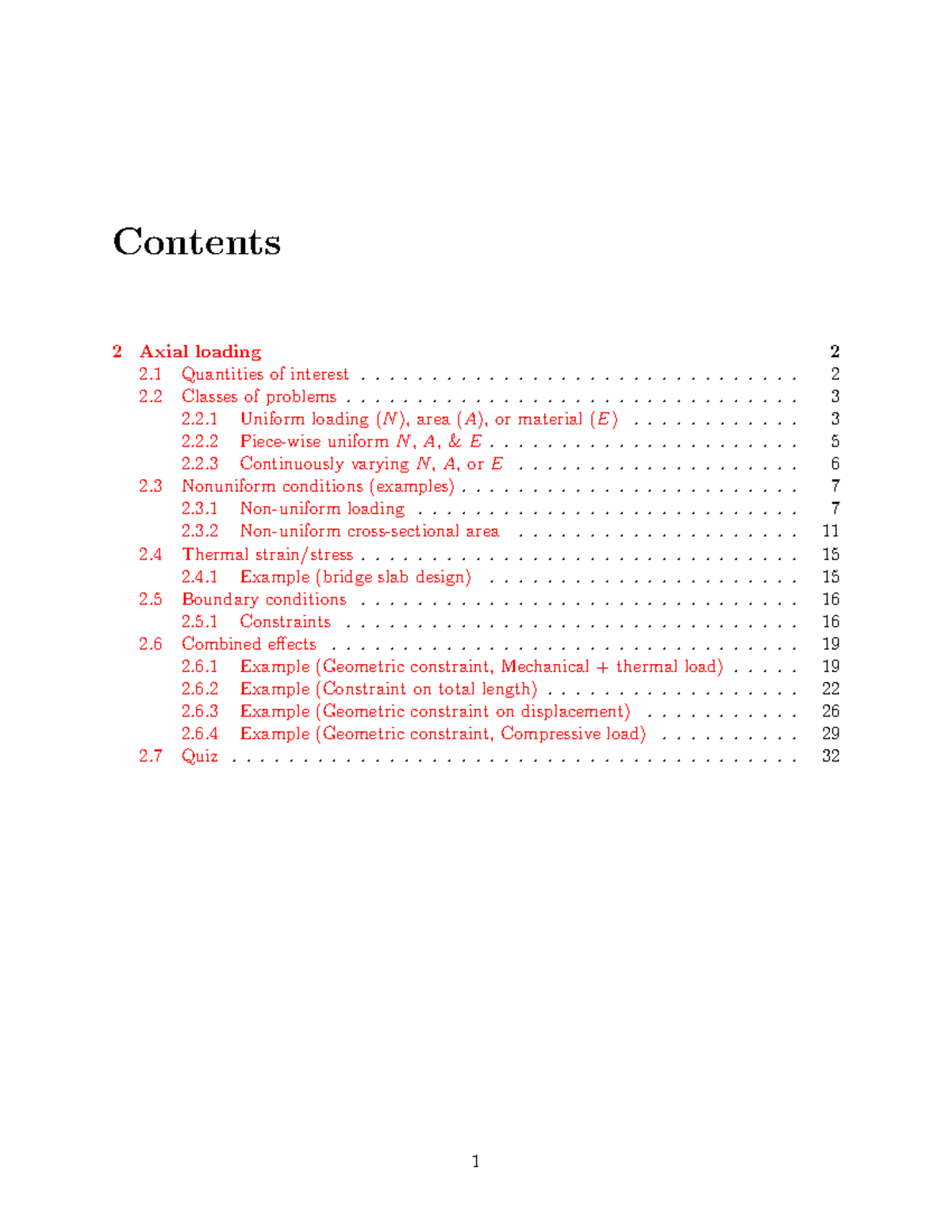 Module 2 Axial Loading - Solids - Contents 2 Axial loading 2 Quantities of interest 2 Classes of ...