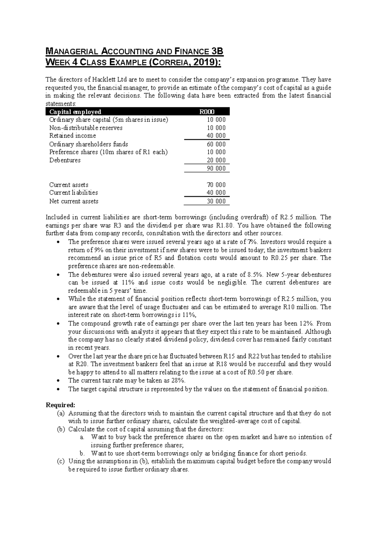 ACCT332 Week 4 Class example - M ANAGERIAL ACCOUNTING AND FINANCE 3B ...