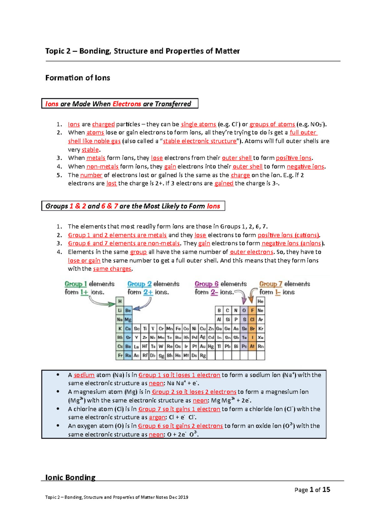 GCSE Chemistry Revision Notes - C2 - Bonding - Dec 2019 - Topic 2 ...