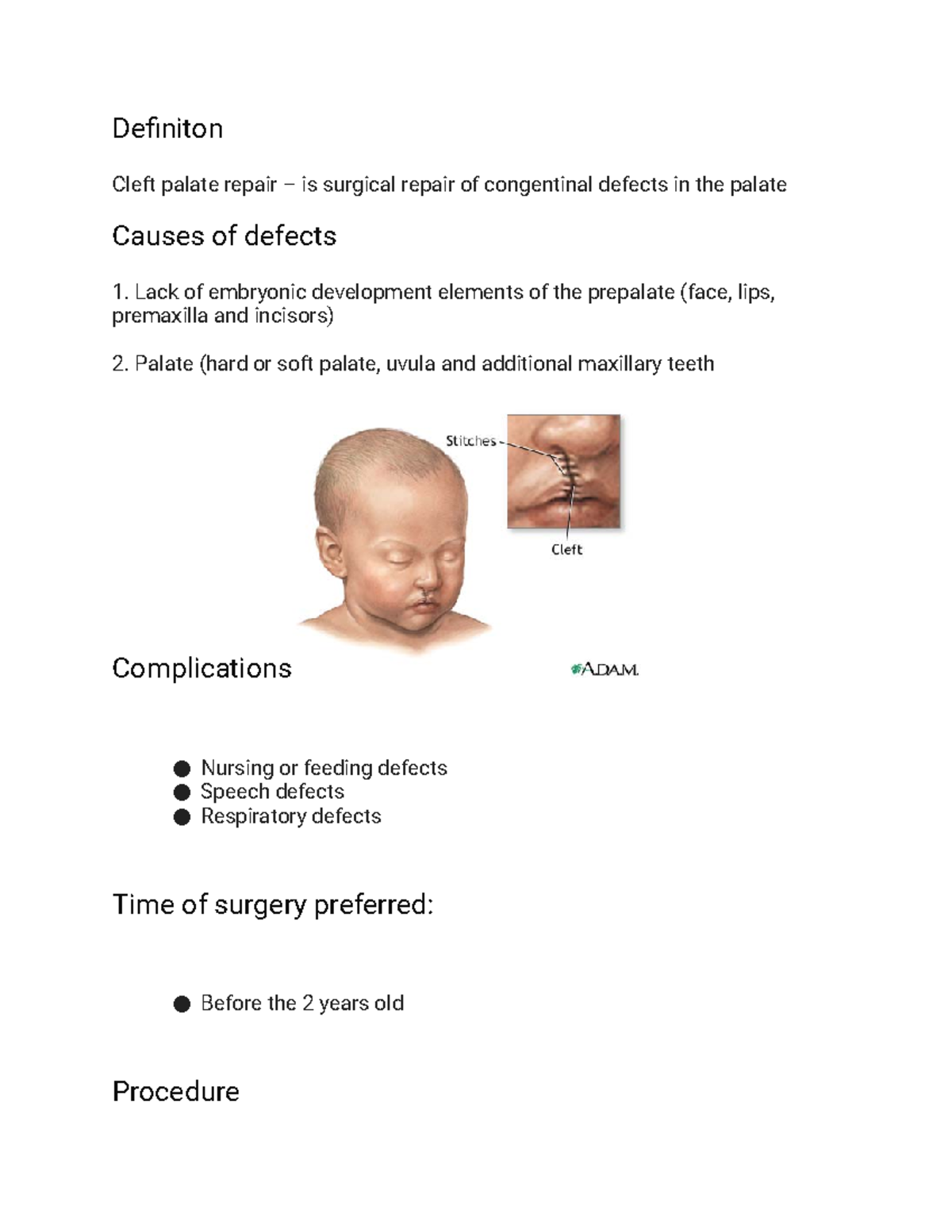 Cleft palete repair - Medical-Surgical Nursing II Instructor lecture ...