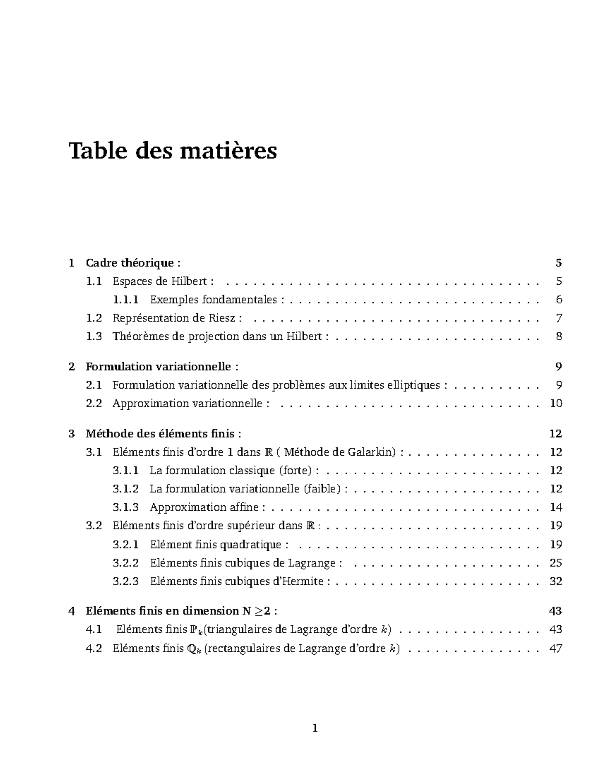 Analyse Numérique دقايشية - Table des matières 1 Cadre théorique : 1 ...