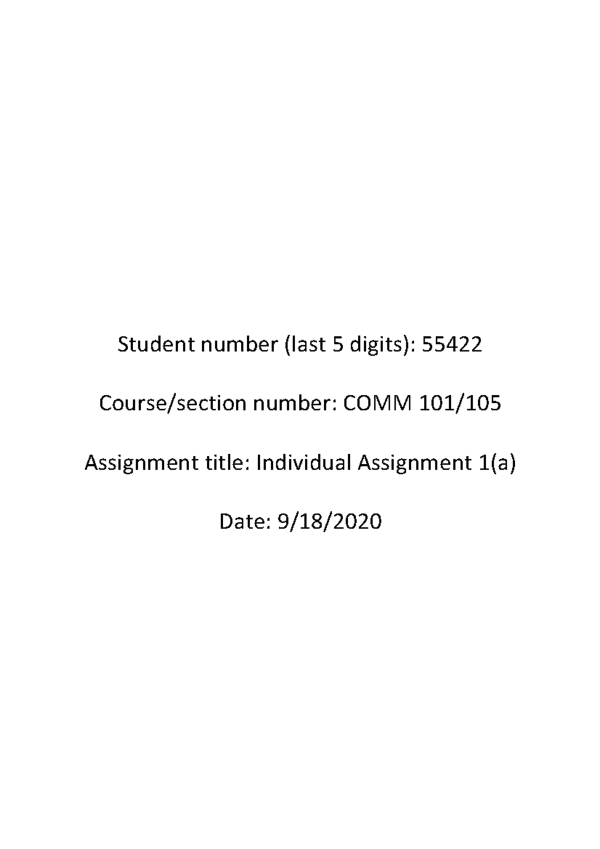 Assignment 1A - Study Material - Student number (last 5 digits): 55422 ...
