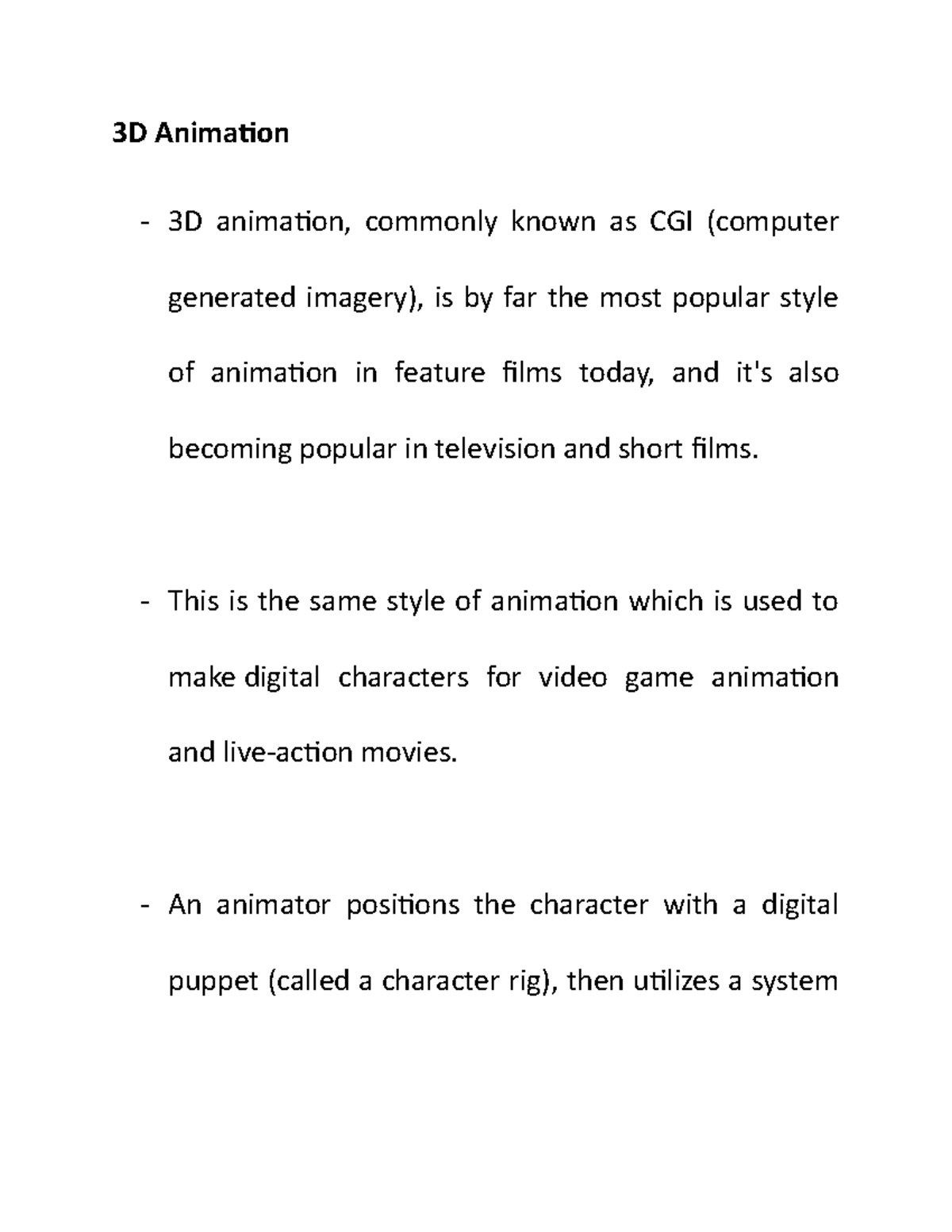 3D Animation (Types of Animation) - Multimedia Animation - DHVSU - Studocu