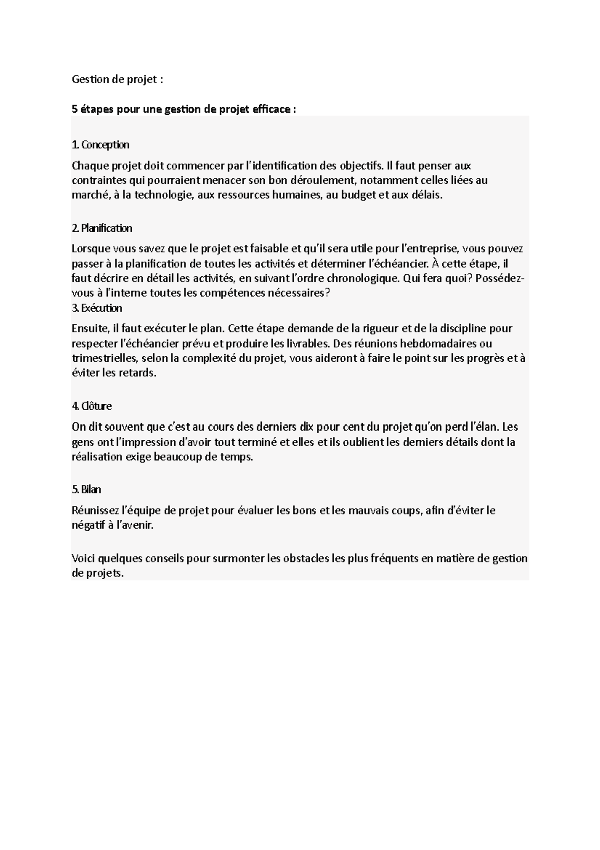 Gestion de projet étapes - Gestion de projet : 5 étapes pour une ...