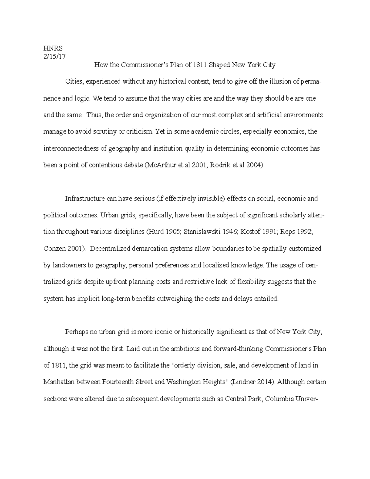 How the Commissioner’s Plan of 1811 Shaped New York City - HNRS 2/15 ...