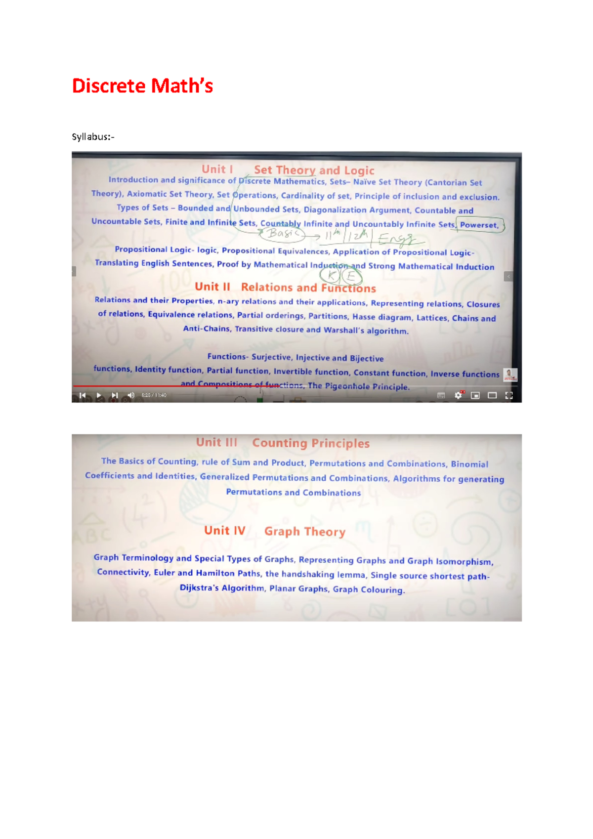 Discrete Math - hello - Computer science engineering - Discrete Math’s Syllabus:- - Studocu