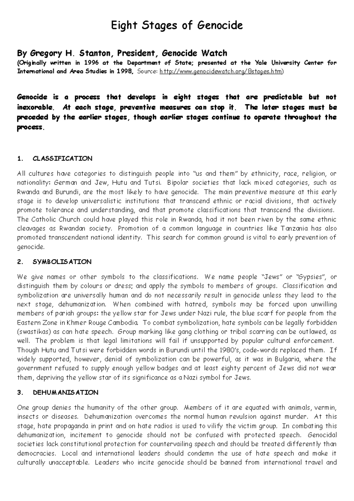 8 Stages of Genocide - gay balls - Eight Stages of Genocide By Gregory ...