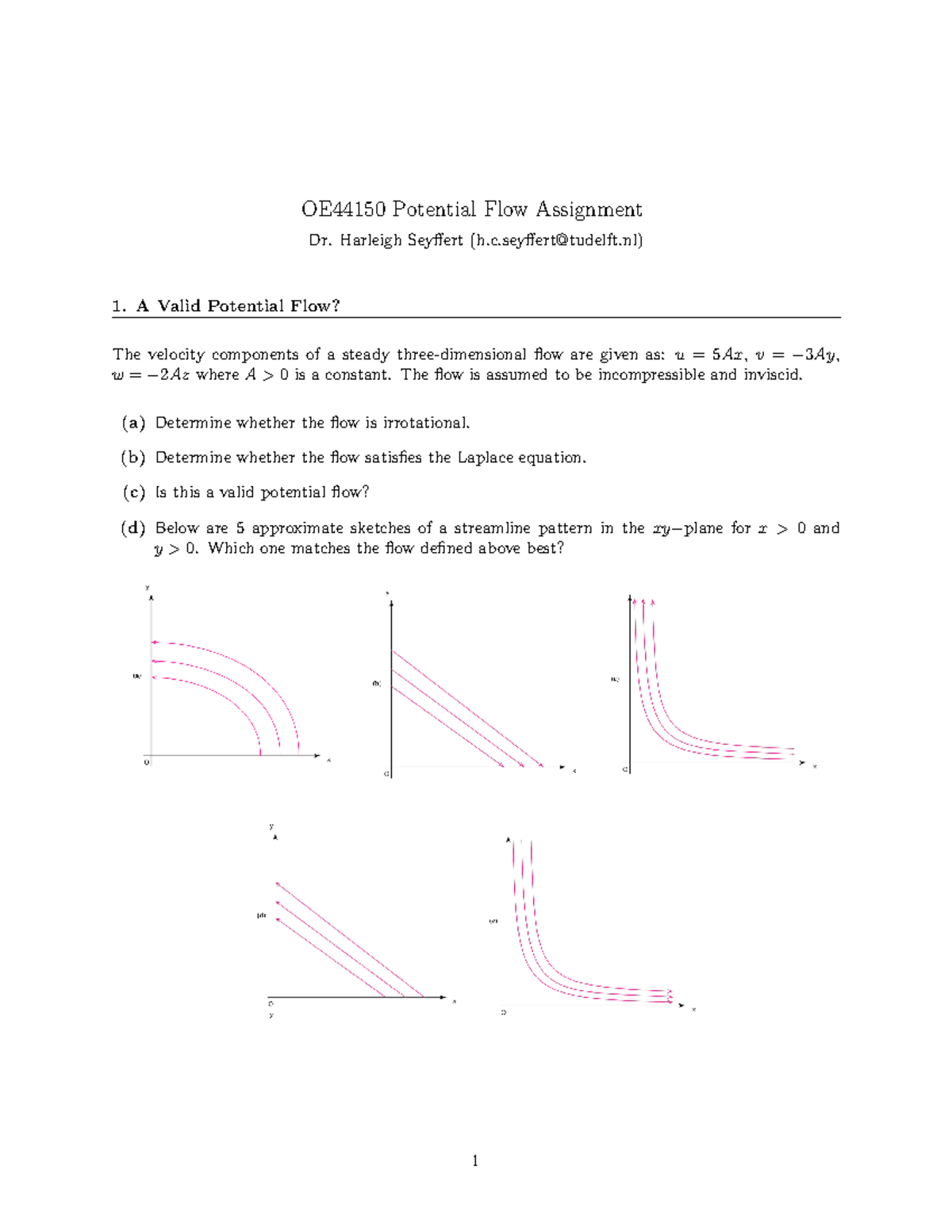 Potential Flow - Practice Questions regarding the material of weeks 3 ...