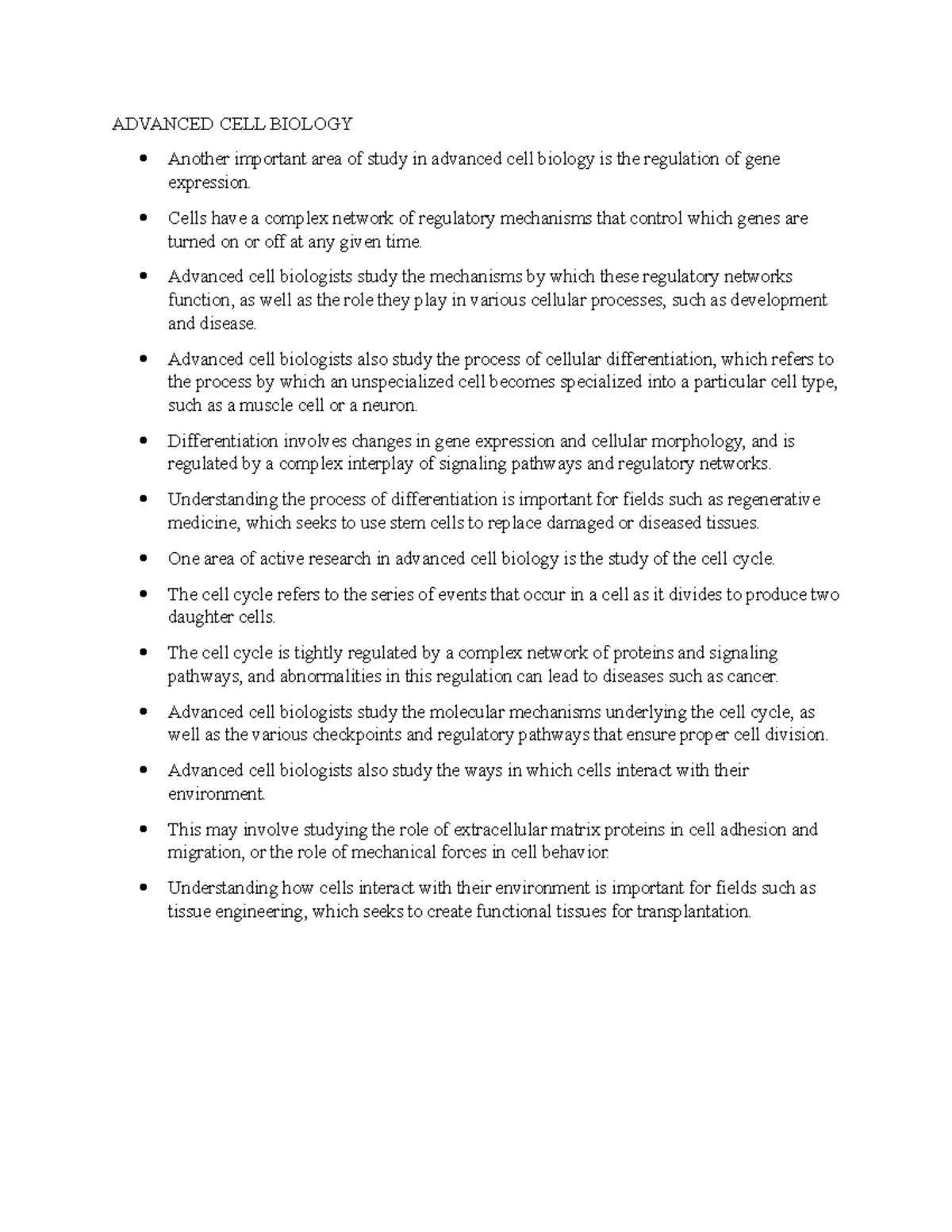 Advanced CELL Biology Notes 2 - ADVANCED CELL BIOLOGY Another important ...