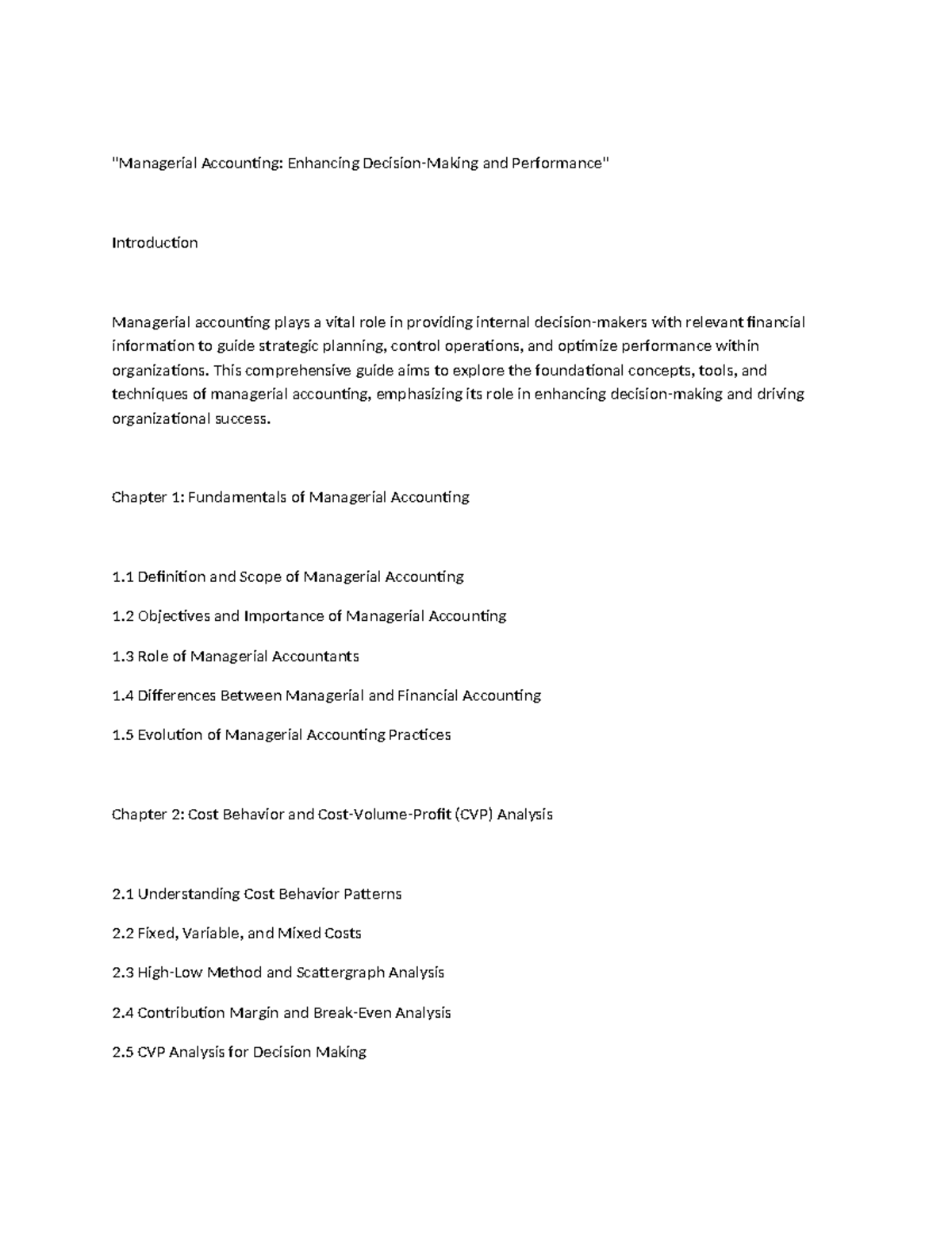 Managerial I - lesson and learn - "Managerial Accounting: Enhancing ...