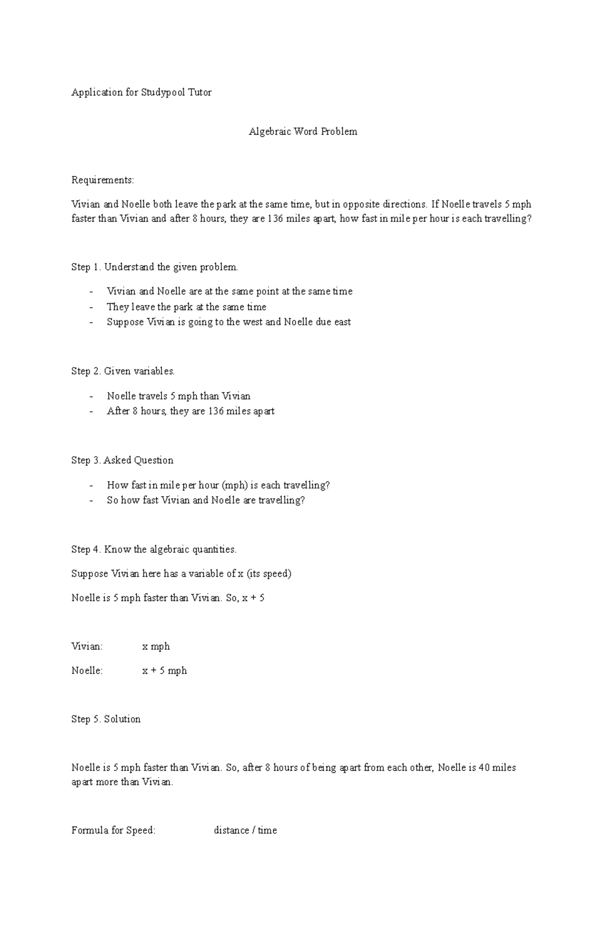 Algebraic Word Problem. - Application for Studypool Tutor Algebraic ...