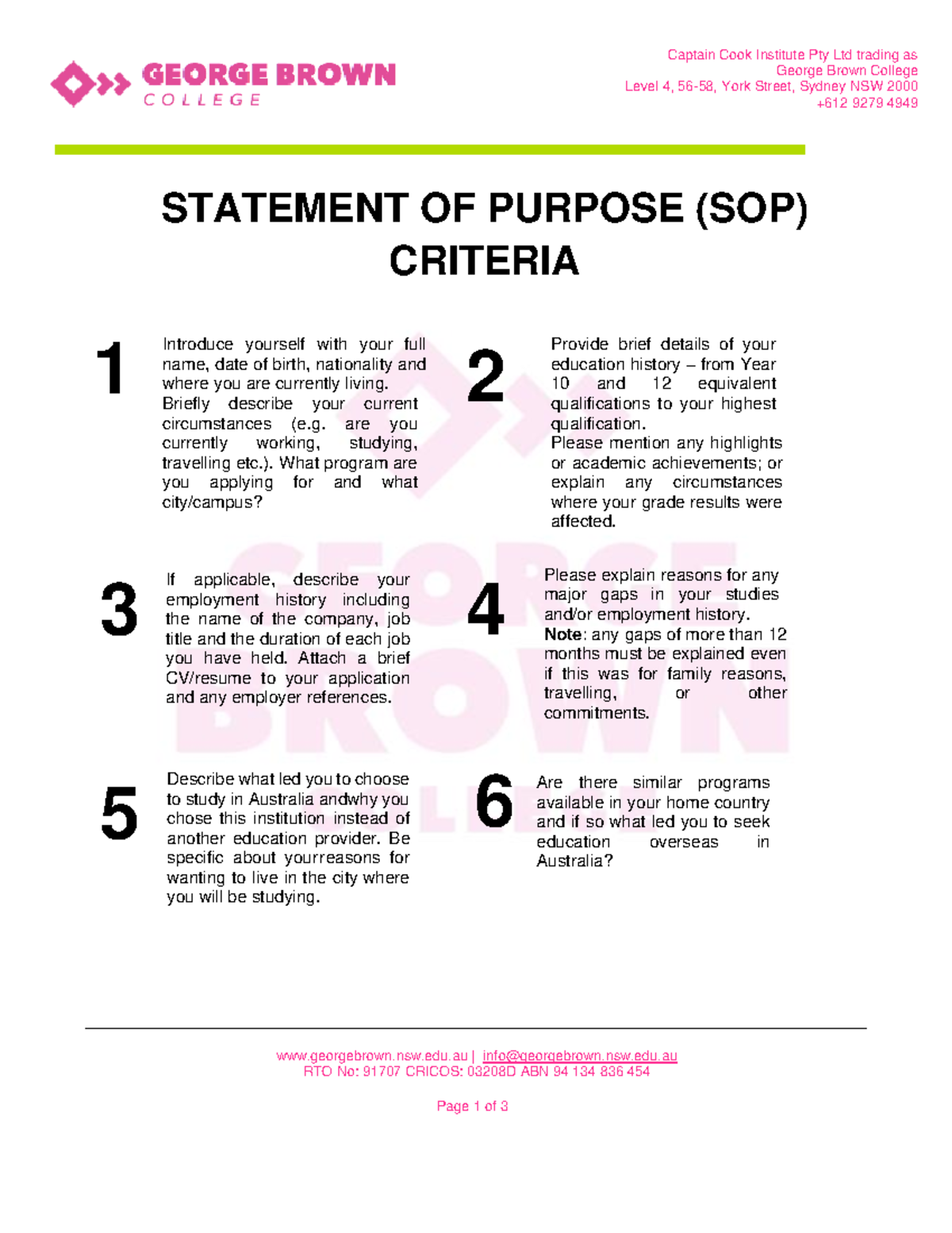 GBC-SOP-guideline - Problems sets - georgebrown.nsw.edu | info ...