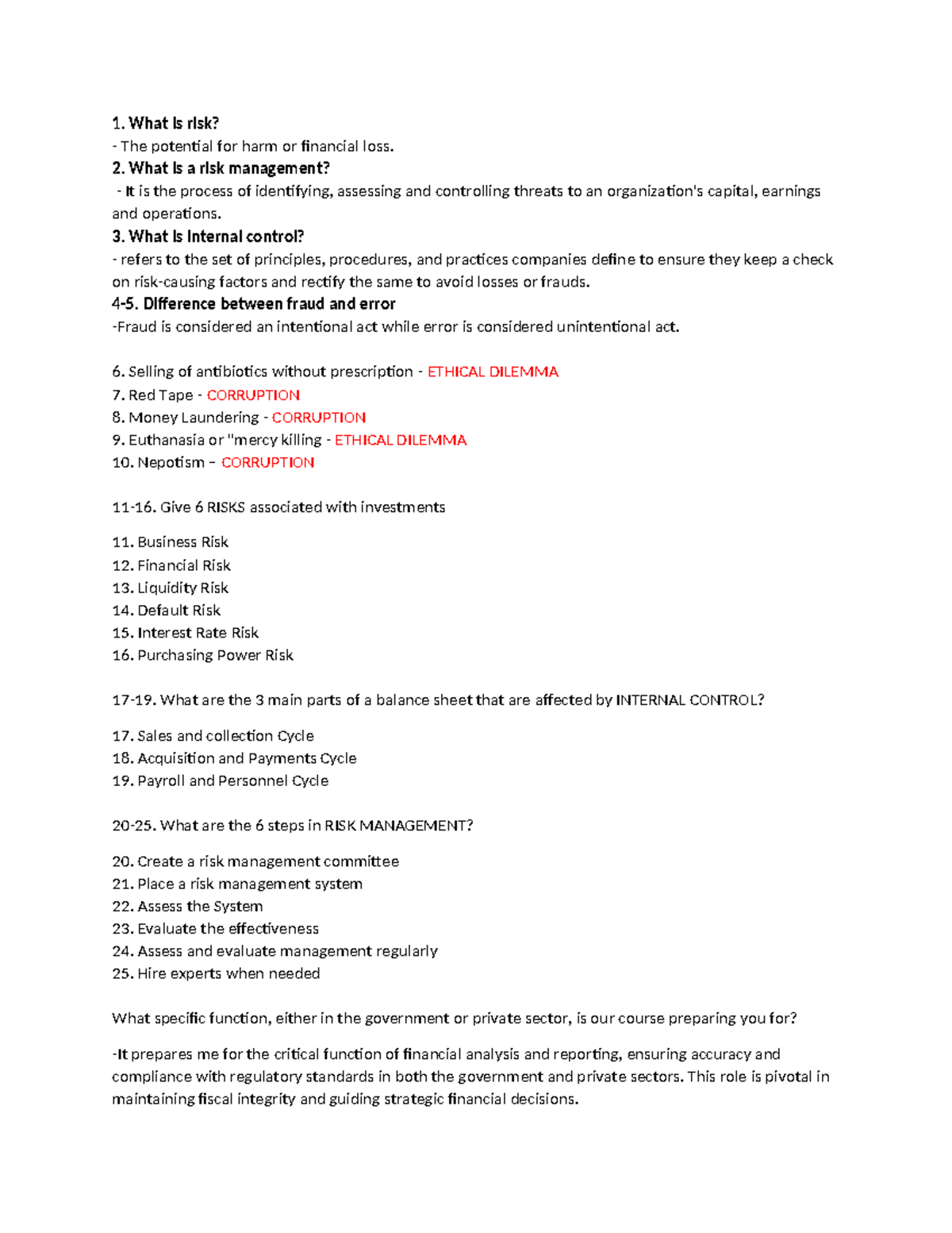 Finals G Ovbusman - Summary Governance, Business Ethics, Risk Managing ...