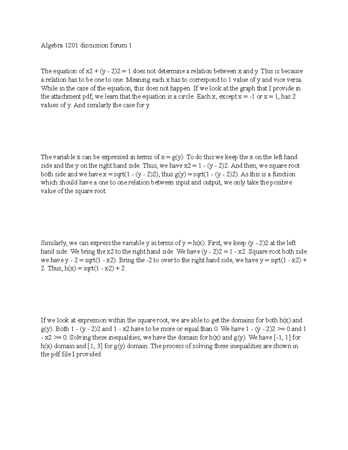 Algebra 1201 discussion forum 1 - MSGSM710 - Studocu