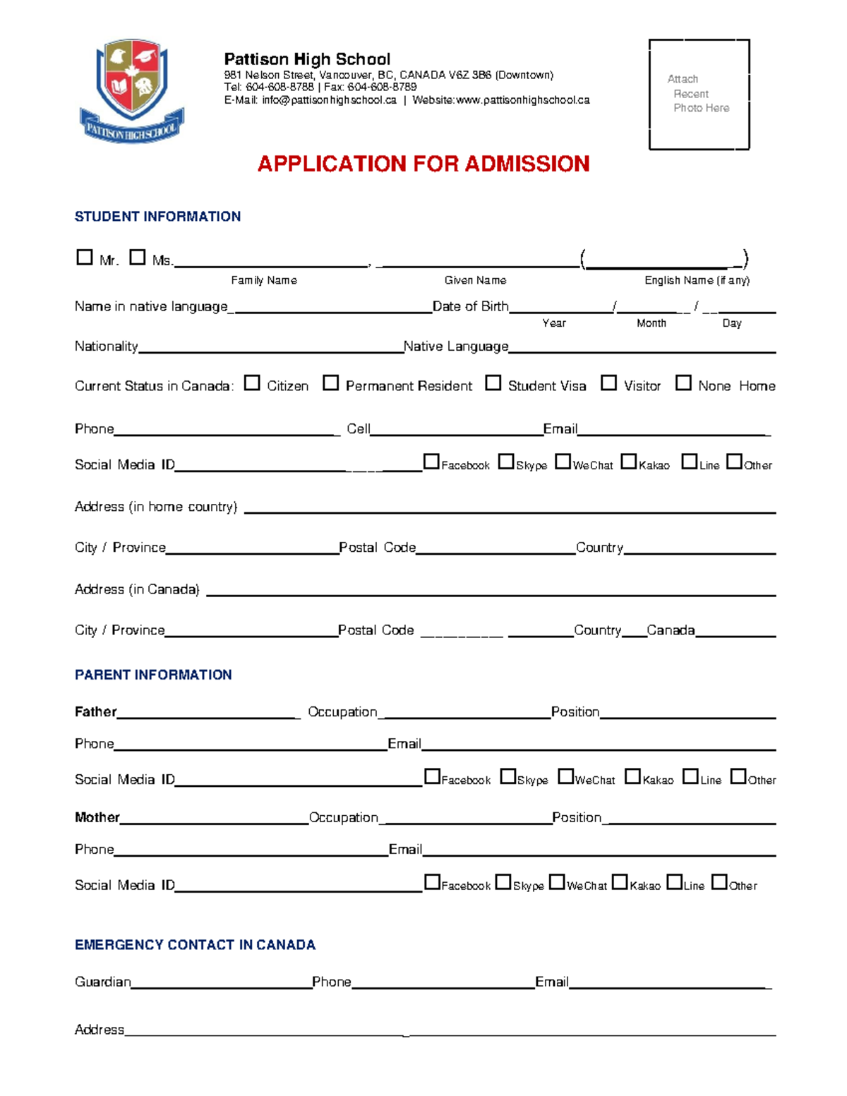 PHS-Student-Application-Form Updated-2022-1 2 - Pattison High School ...