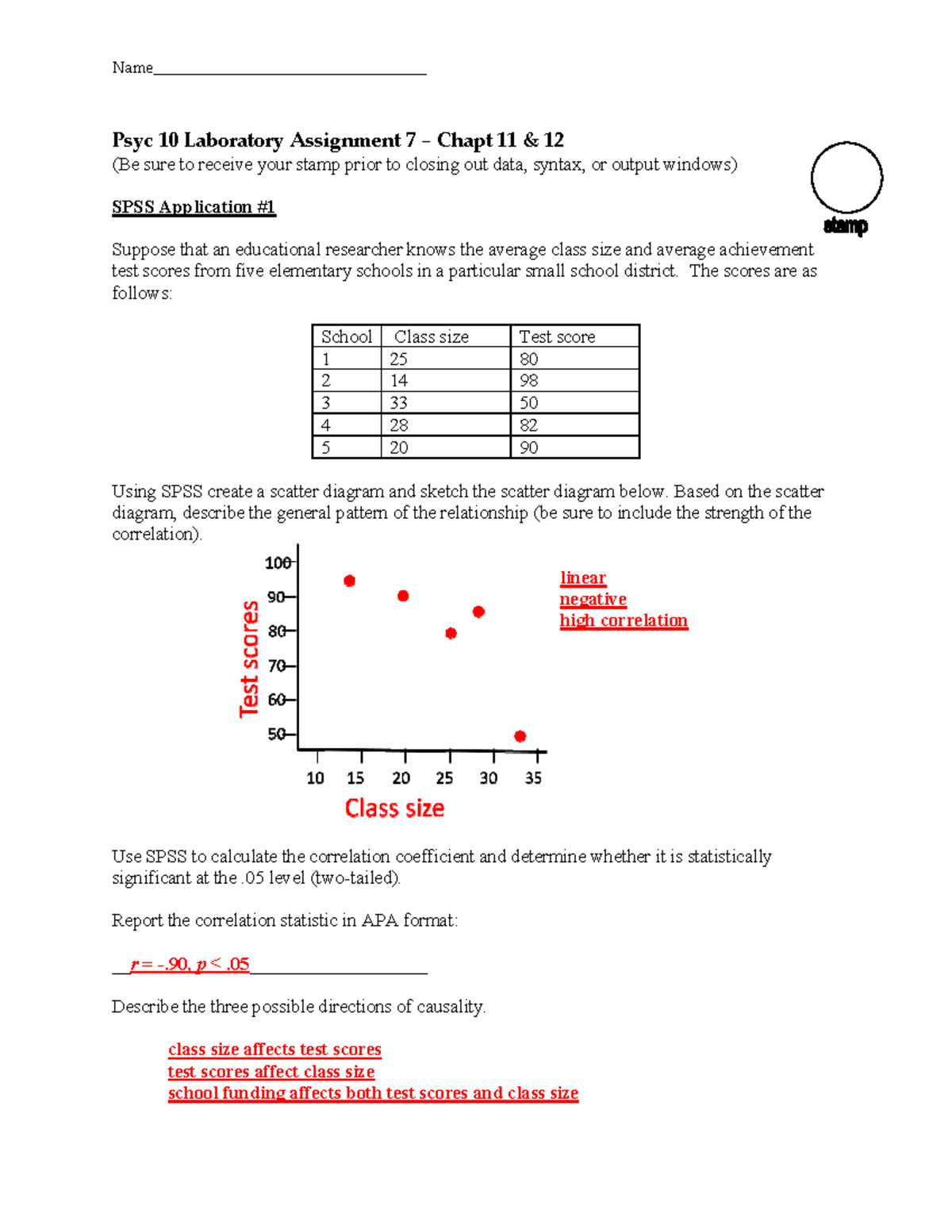 Solutions Lab Assign 7 Ch 11 12 - Name___________________________________ Psyc 10 Laboratory ...