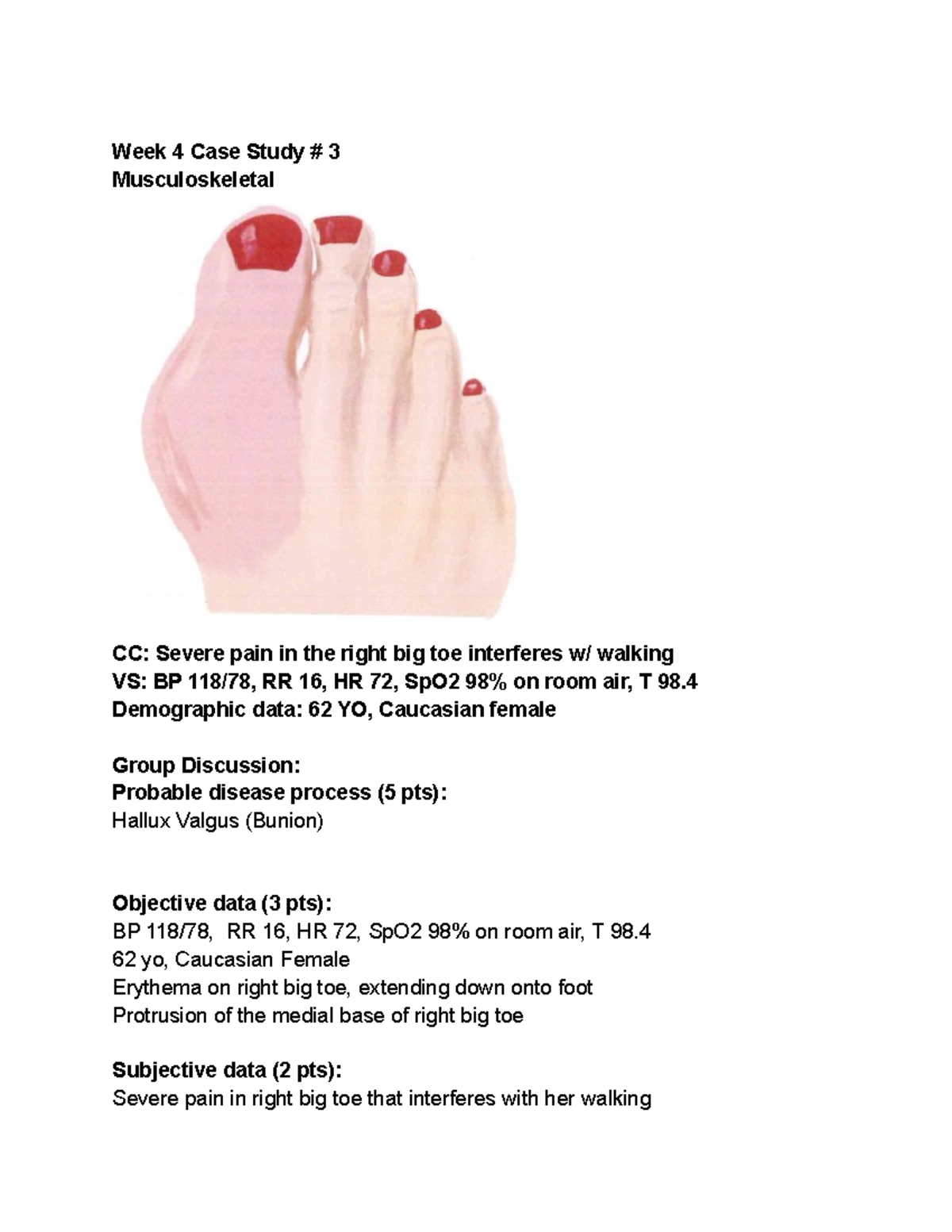 Week 4 case study - Week 4 Case Study # 3 Musculoskeletal CC: Severe ...