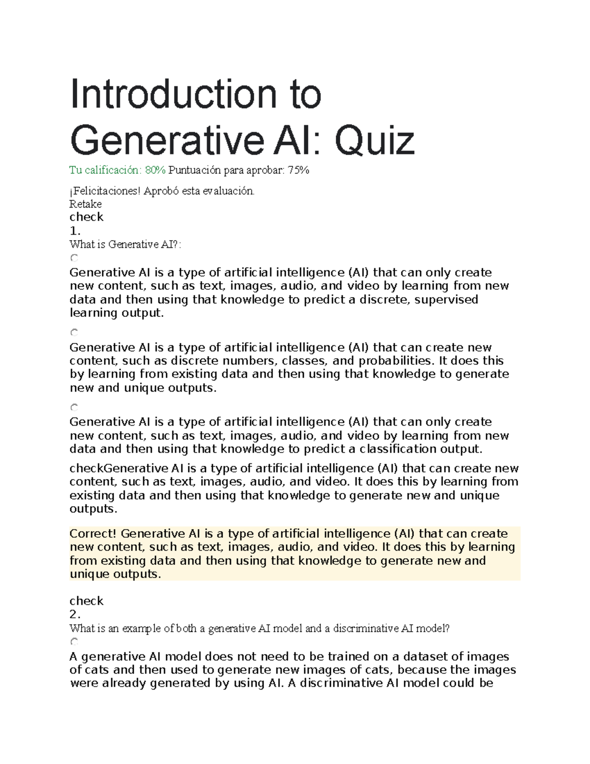 Introduction to Generative AI - Introduction to Generative AI: Quiz Tu ...
