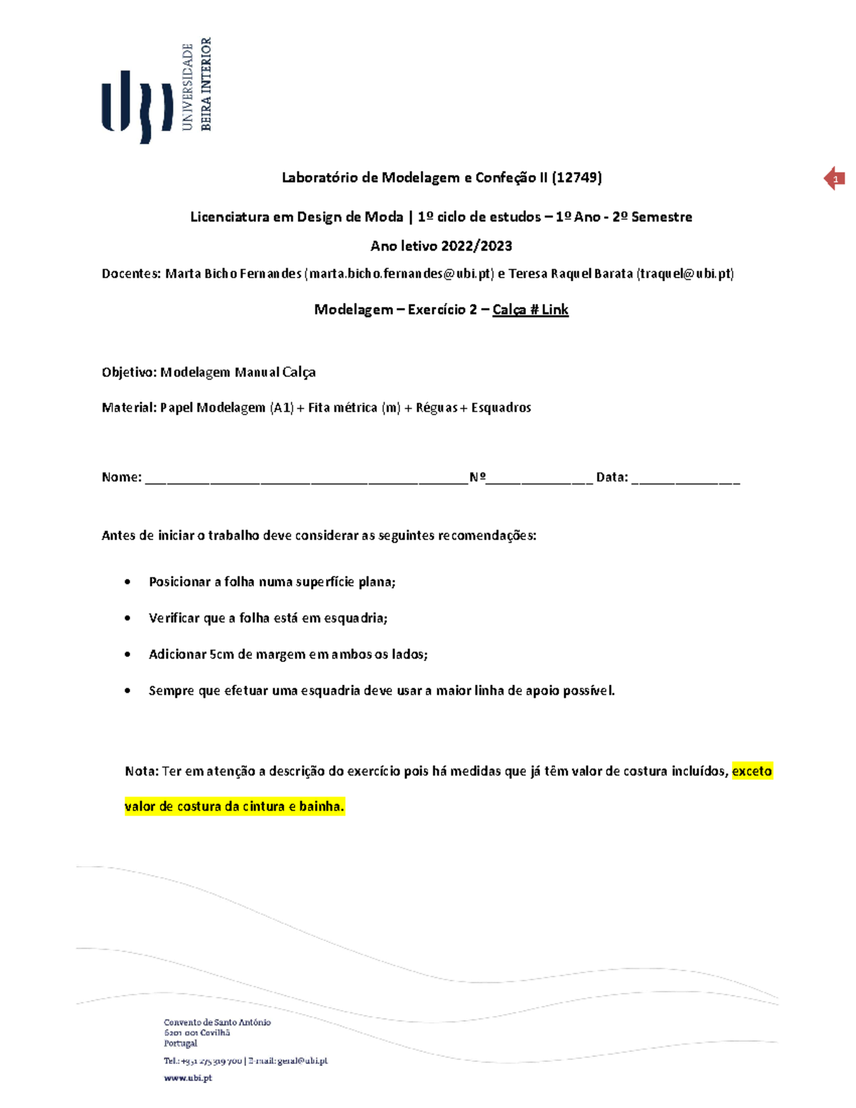 Exercício Calça#LINK - ....... - Laboratório de Modelagem e Confeção II ...