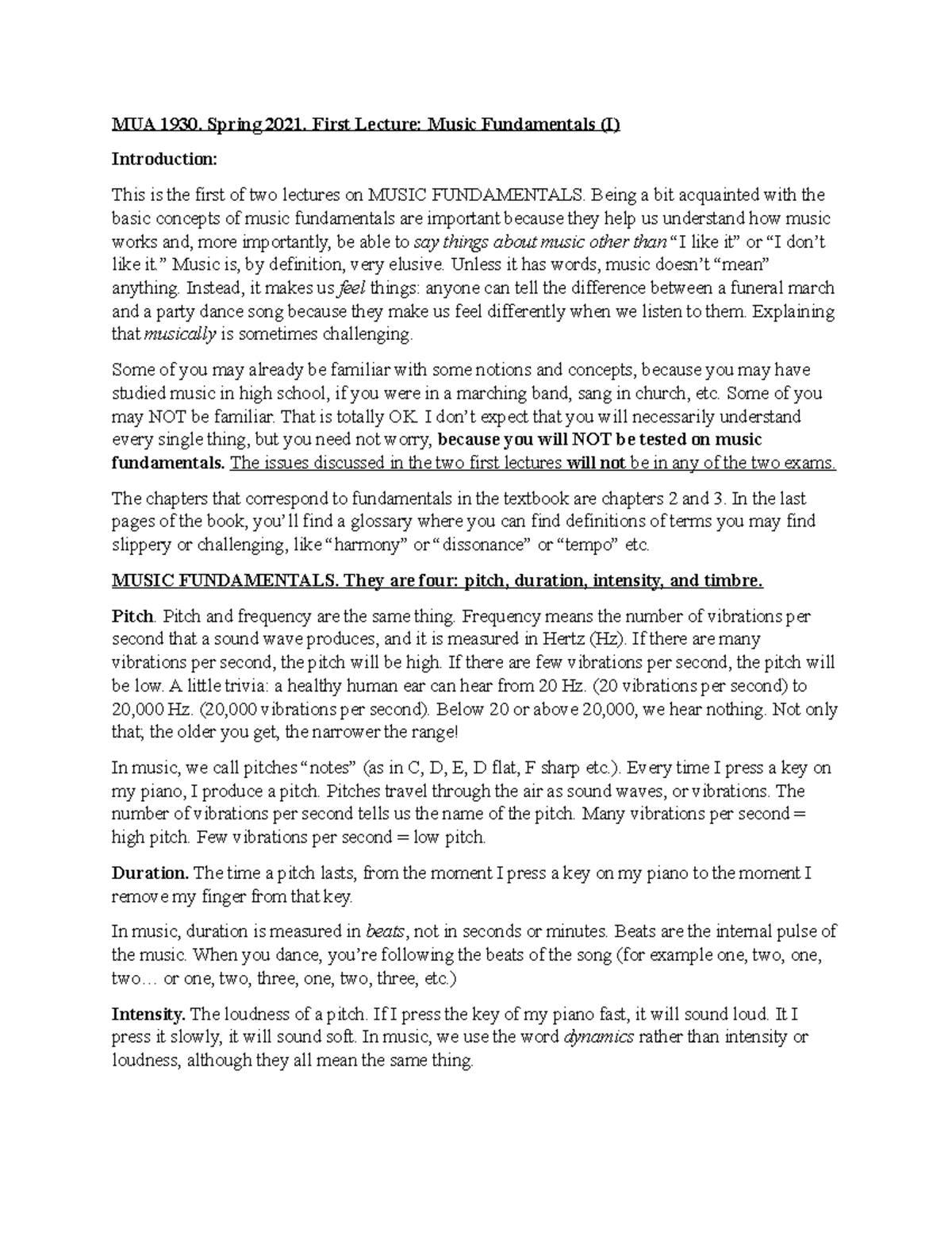 MUA 1930. Spring 2021. Lecture Week 1 - MUA 1930. Spring 2021. First ...