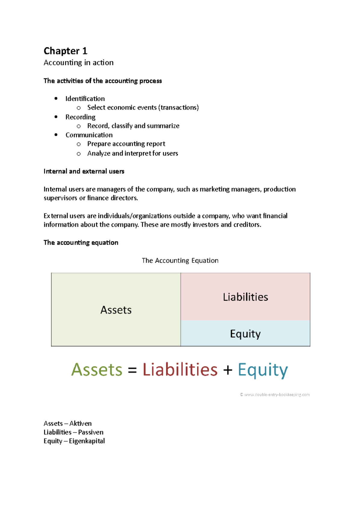 Chapter 1 - Chapter 1 Accounting in action The activities of the ...