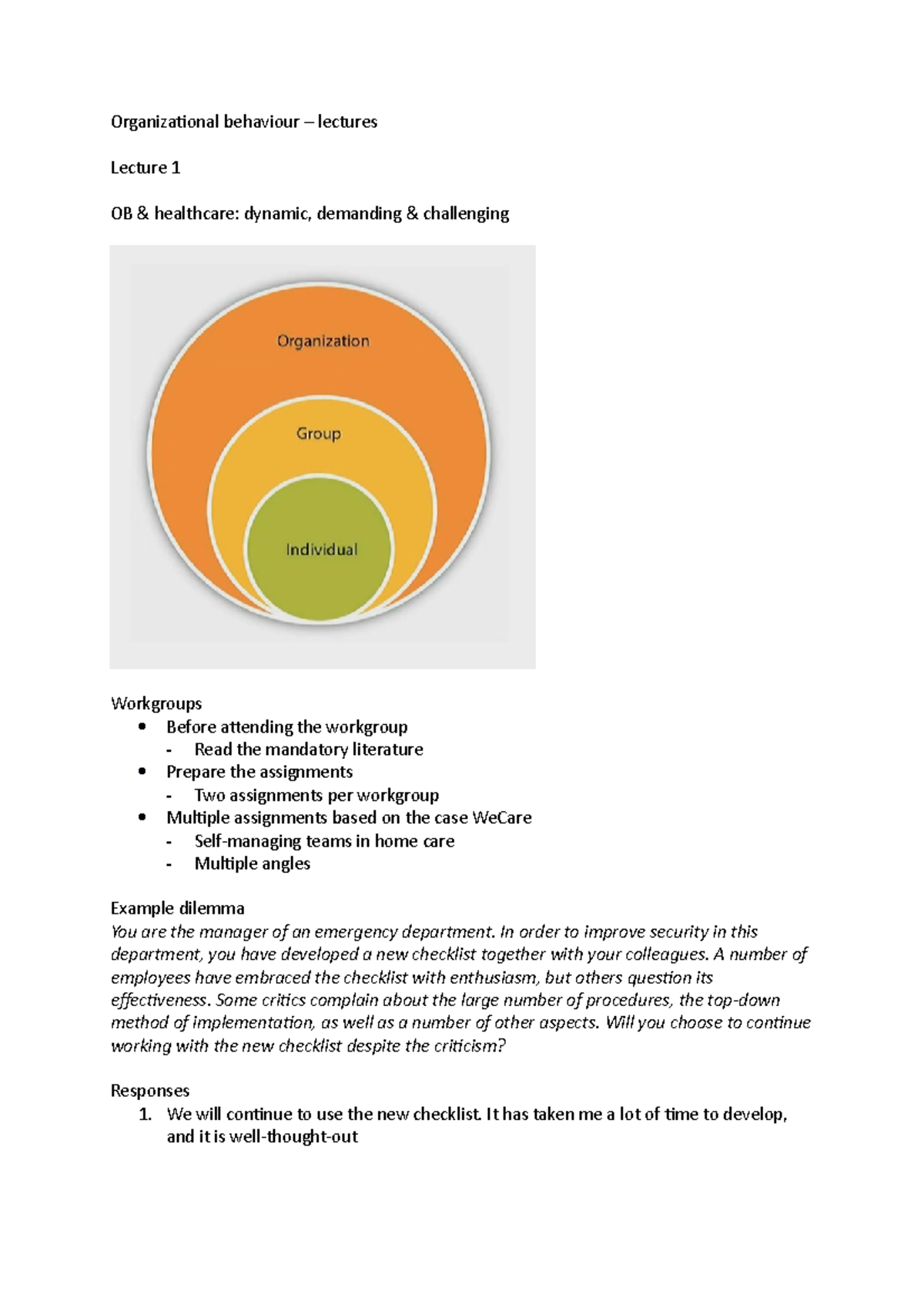 organizational behaviour lectures 21/22 - Organizational behaviour – lectures Lecture 1 OB ...