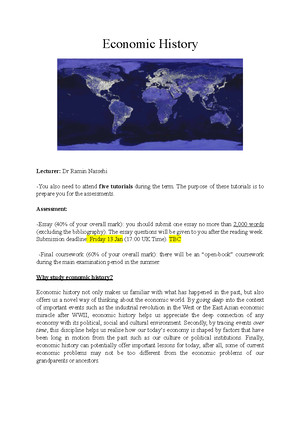 Lecture 1 Economic History - ECON0121 – Economic History Lecture 1 The ...