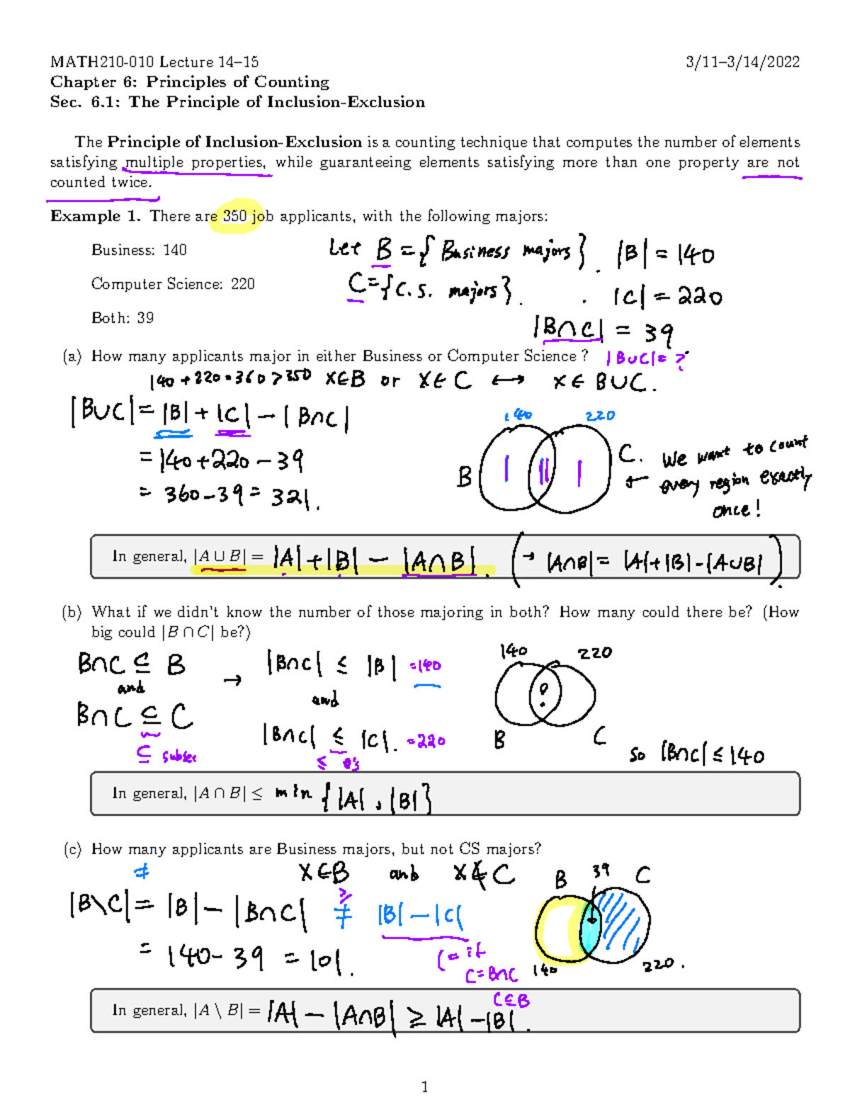 M210 Lecture 16 (6.1) (annotated) - MATH210-010 Lecture 14–15 3/11–3/14/ Chapter 6: Principles ...