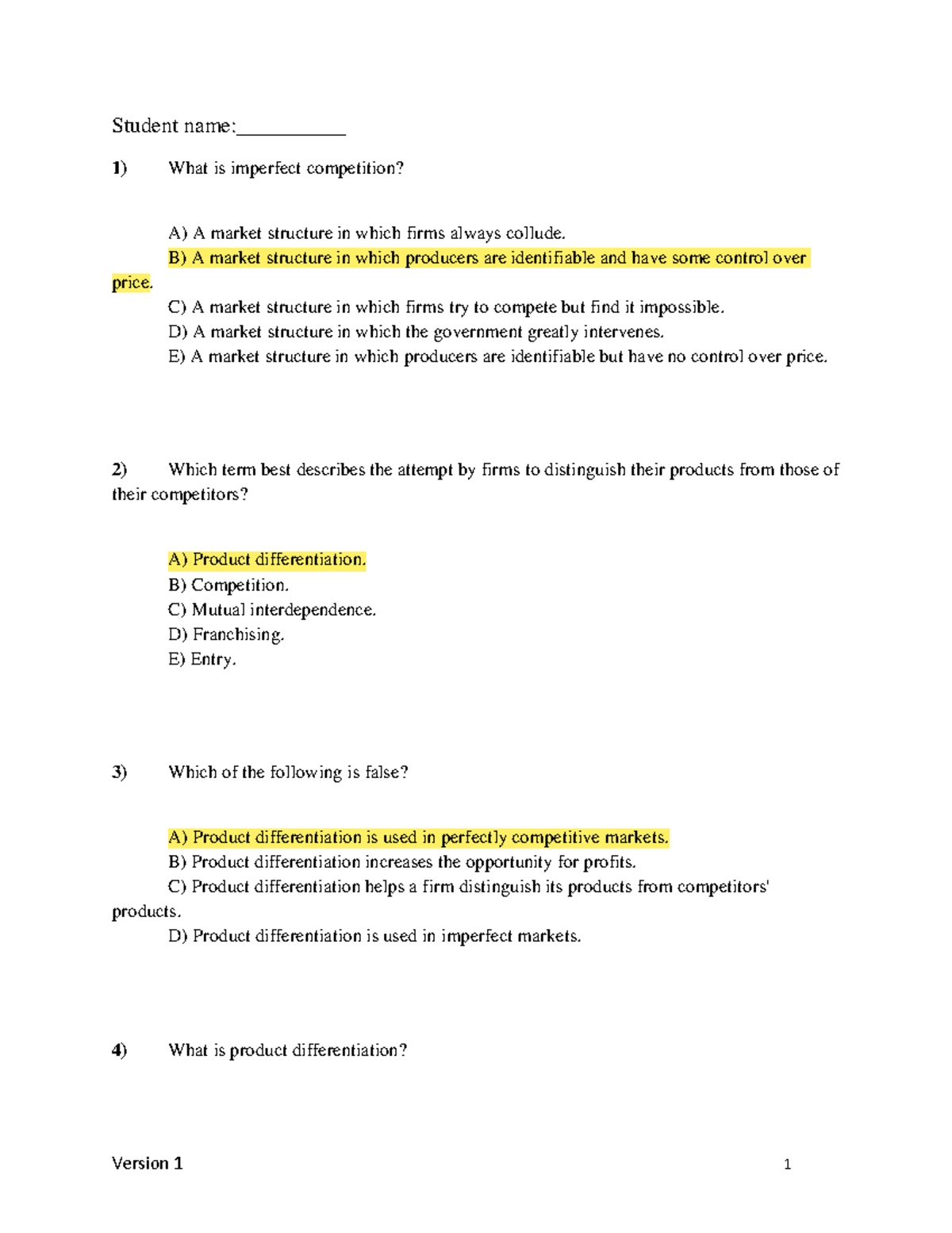 Chap 11 10ce Micro-1-3 - Microeconomics - Version 1 1 Student name:__________ What is imperfect ...