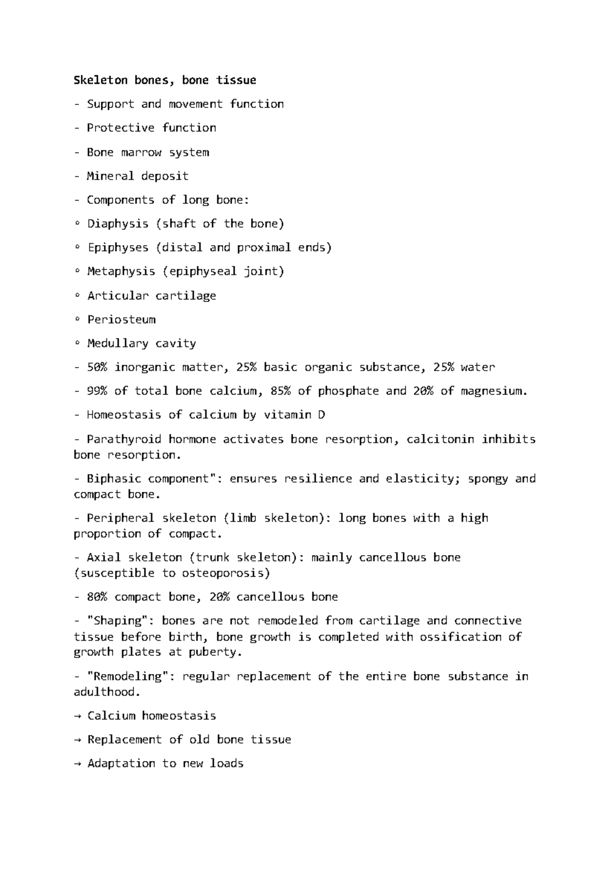 Skeleton bones - Lecture notes 2 - Skeleton bones, bone tissue Support ...