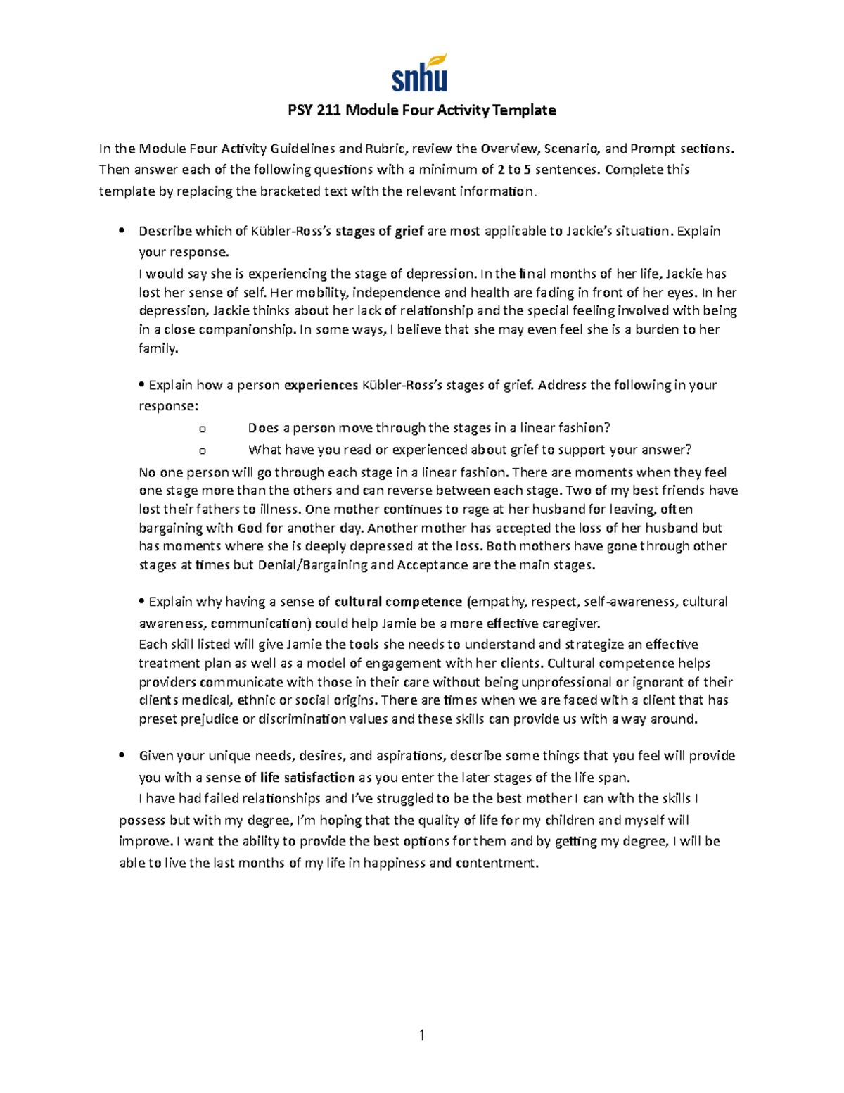 PSY 211 Module Four Activity Template (Answered) - PSY 211 Module Four ...