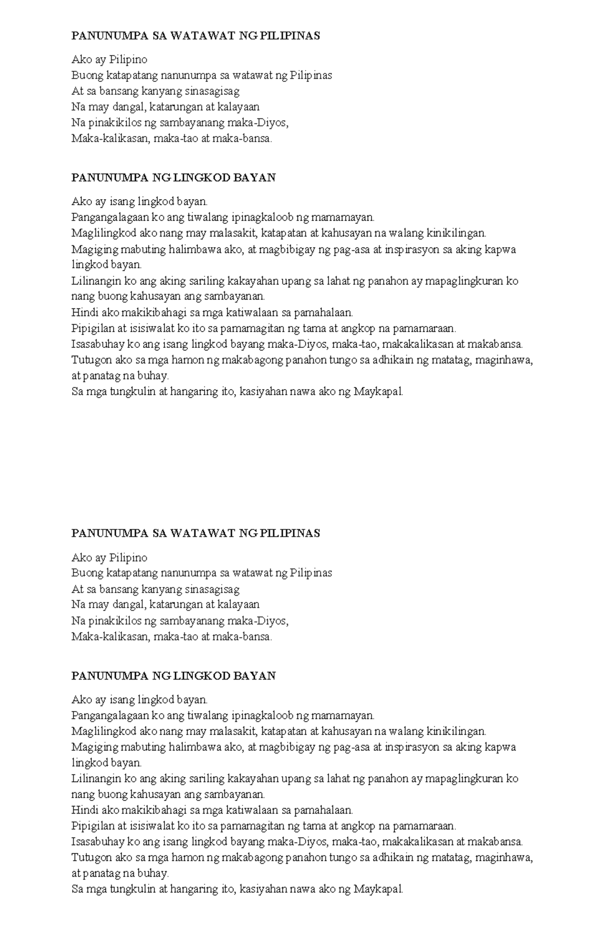 Flag Ceremony 2024 - Tha - PANUNUMPA SA WATAWAT NG PILIPINAS Ako ay ...