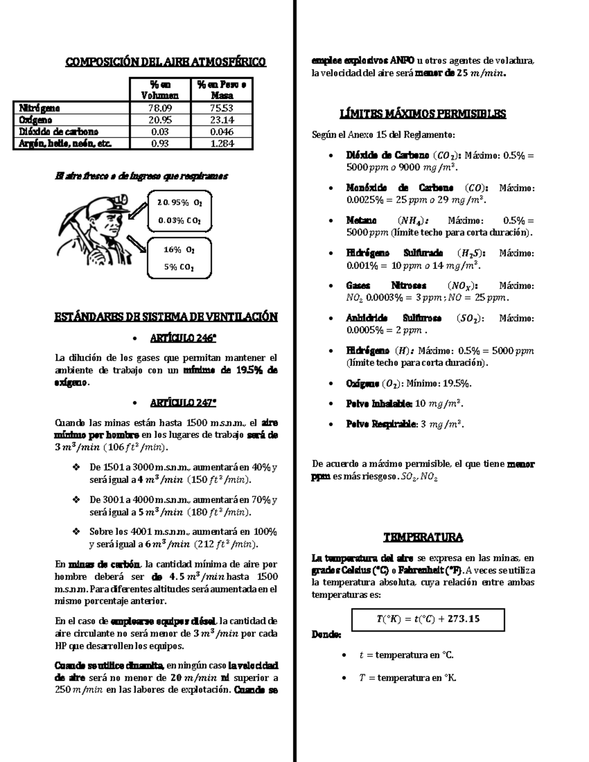 Fórmulas Primer Examen - COMPOSICIÓN DEL AIRE ATMOSFÉRICO % en Volumen ...