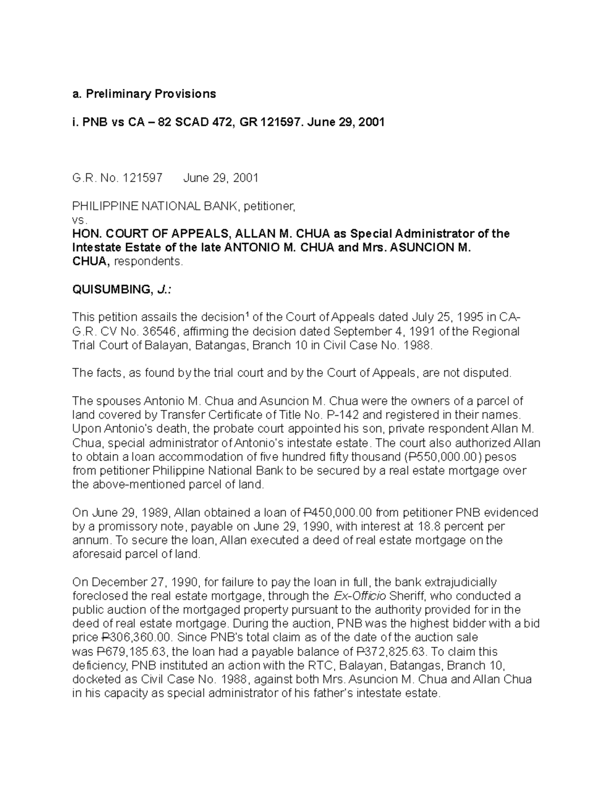 Property cases - a. Preliminary Provisions i. PNB vs CA – 82 SCAD 472 ...
