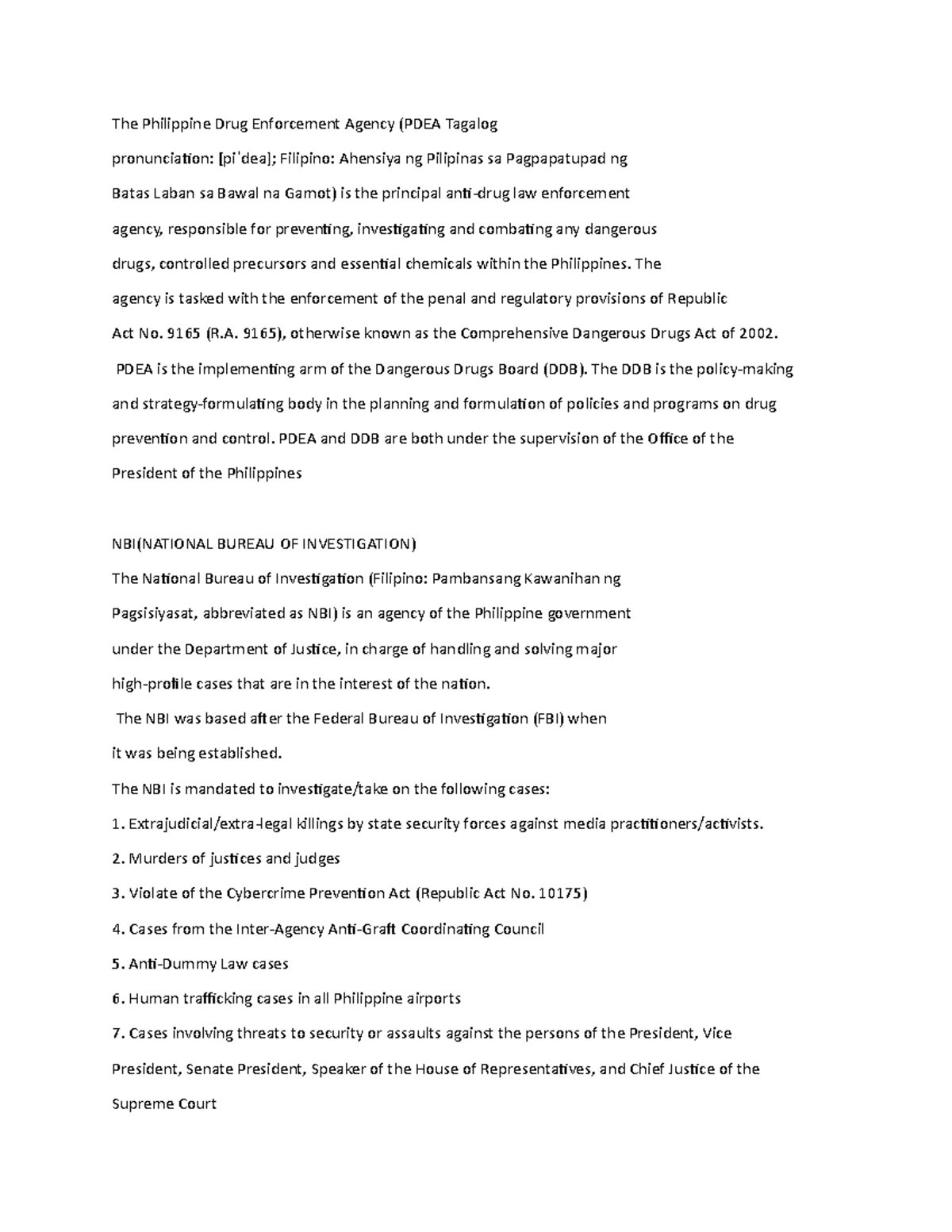 Lecture Notes LEA PDEA NBI - The Philippine Drug Enforcement Agency ...