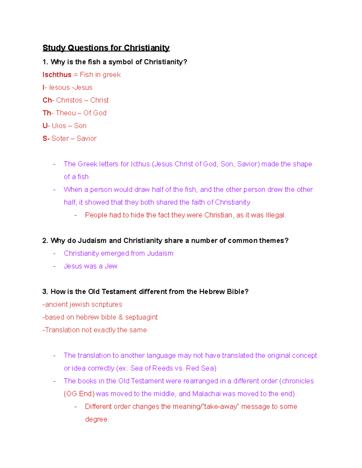 REL 150- Christianity Exam 1 Review - Study Questions for Christianity ...