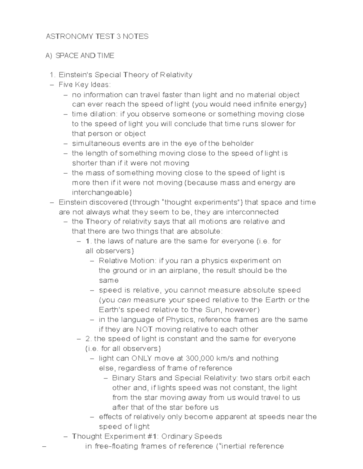 Astronomy TEST 3 Notes - Prof. R. Fesen - ASTRONOMY TEST 3 NOTES A ...