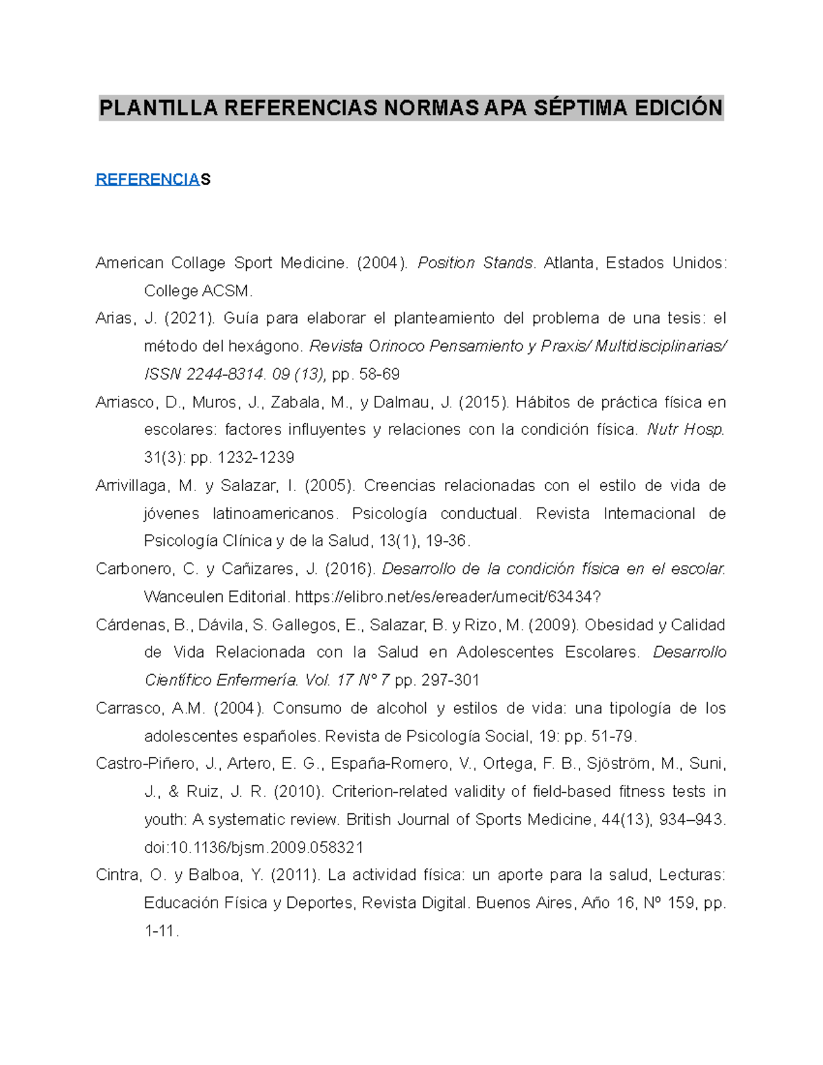 Plantilla Referencia APA Septima - PLANTILLA REFERENCIAS NORMAS APA SÉPTIMA EDICIÓN REFERENCIAS ...