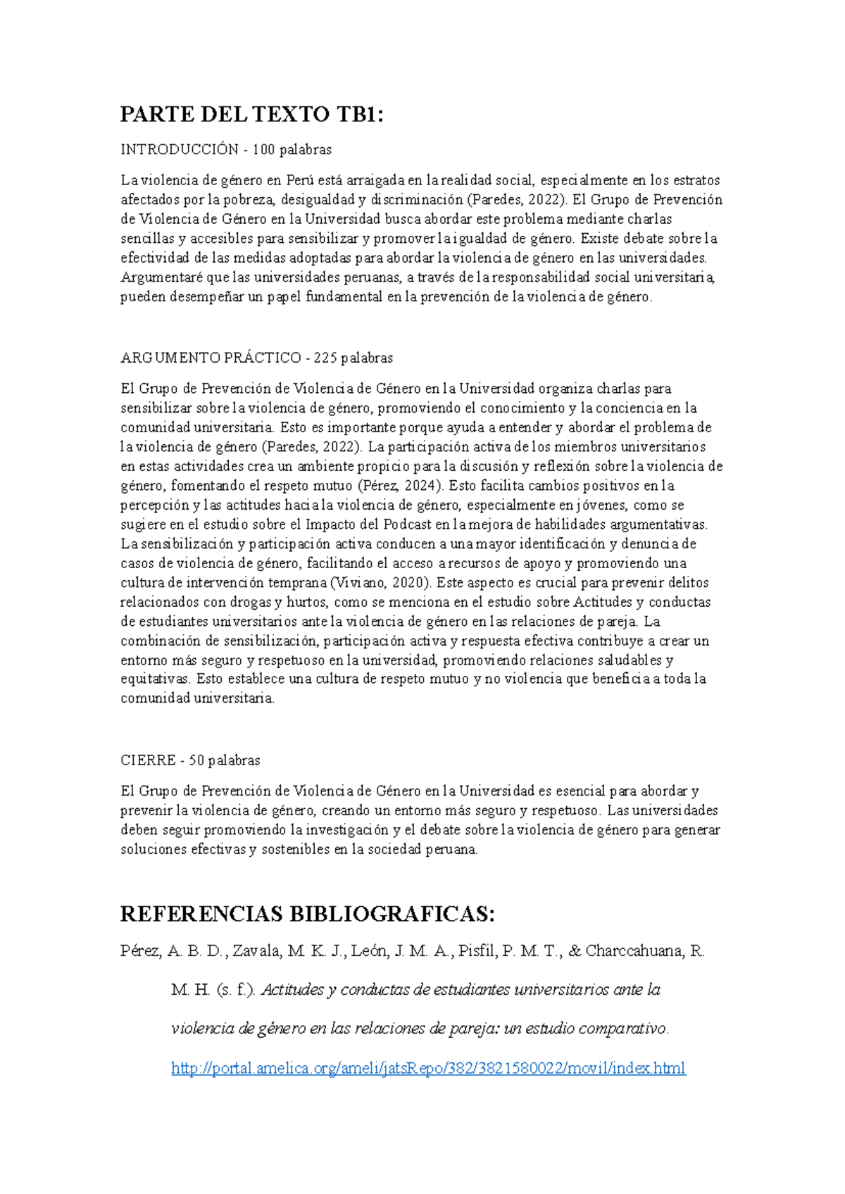 Texto del TB1 de CPL2 - PARTE DEL TEXTO TB1: INTRODUCCIÓN - 100 palabras La violencia de género ...