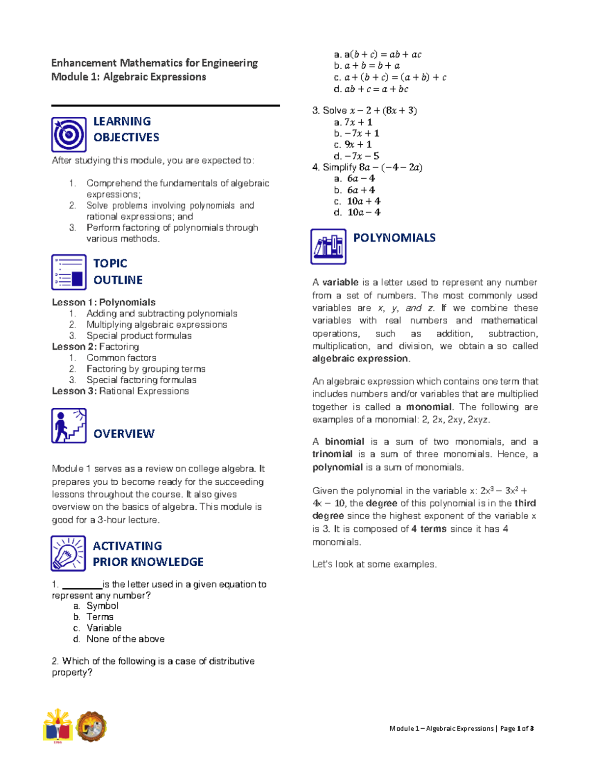 Module 1 Enhancement Math for Engineers - Enhancement Mathematics for ...