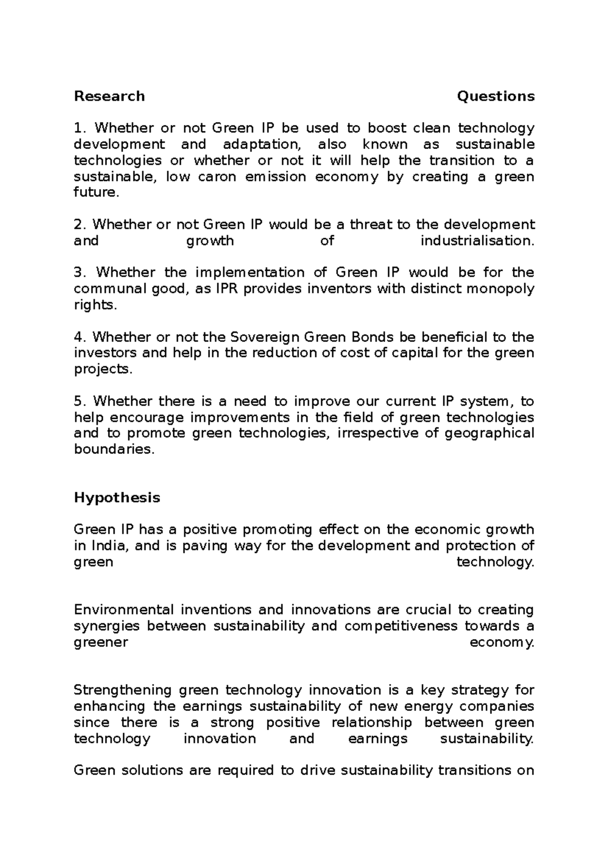 IPR Green IP - Research Questions Whether or not Green IP be used to ...