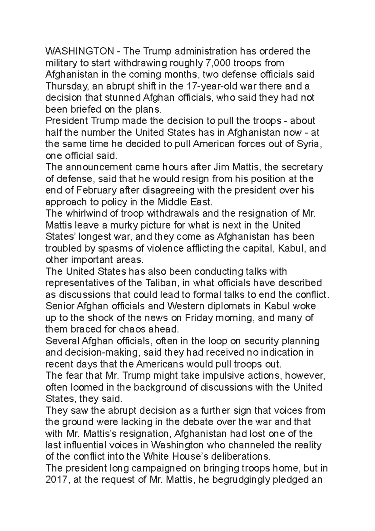 Text exm - WASHINGTON - The Trump administration has ordered the ...