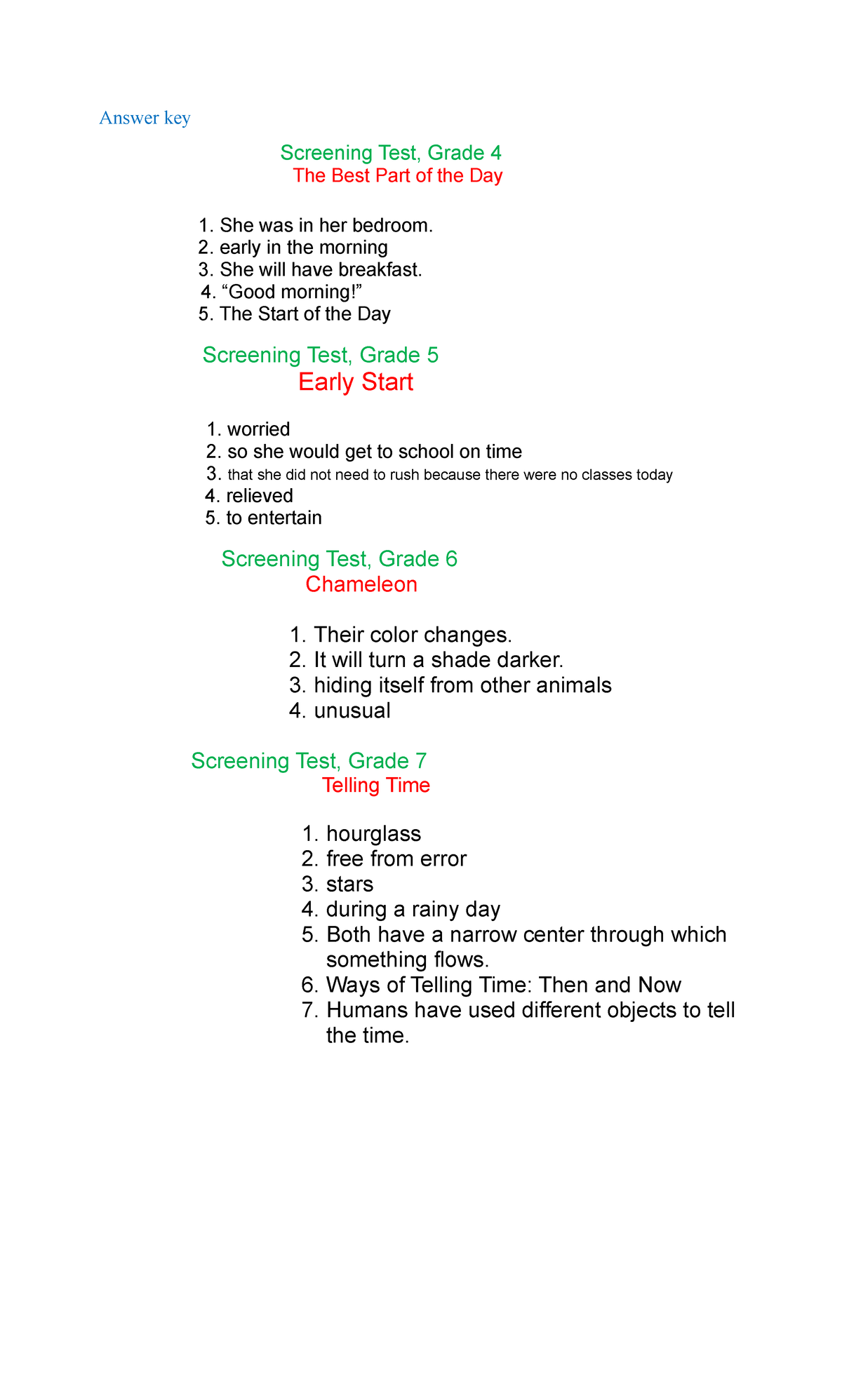 Answer key for SET A Gr.4-Gr. 7) Reading Passages - Answer key ...