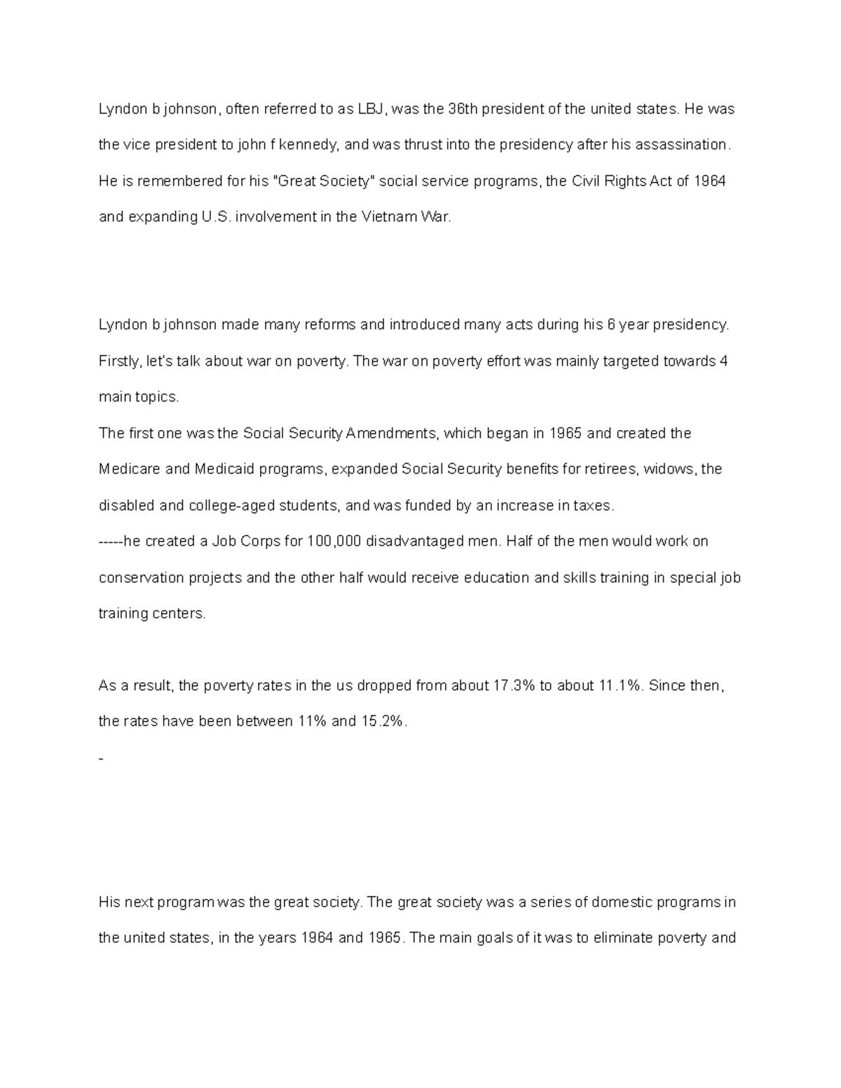 Lyndon b johnson notes - towson university - Lyndon b johnson, often ...