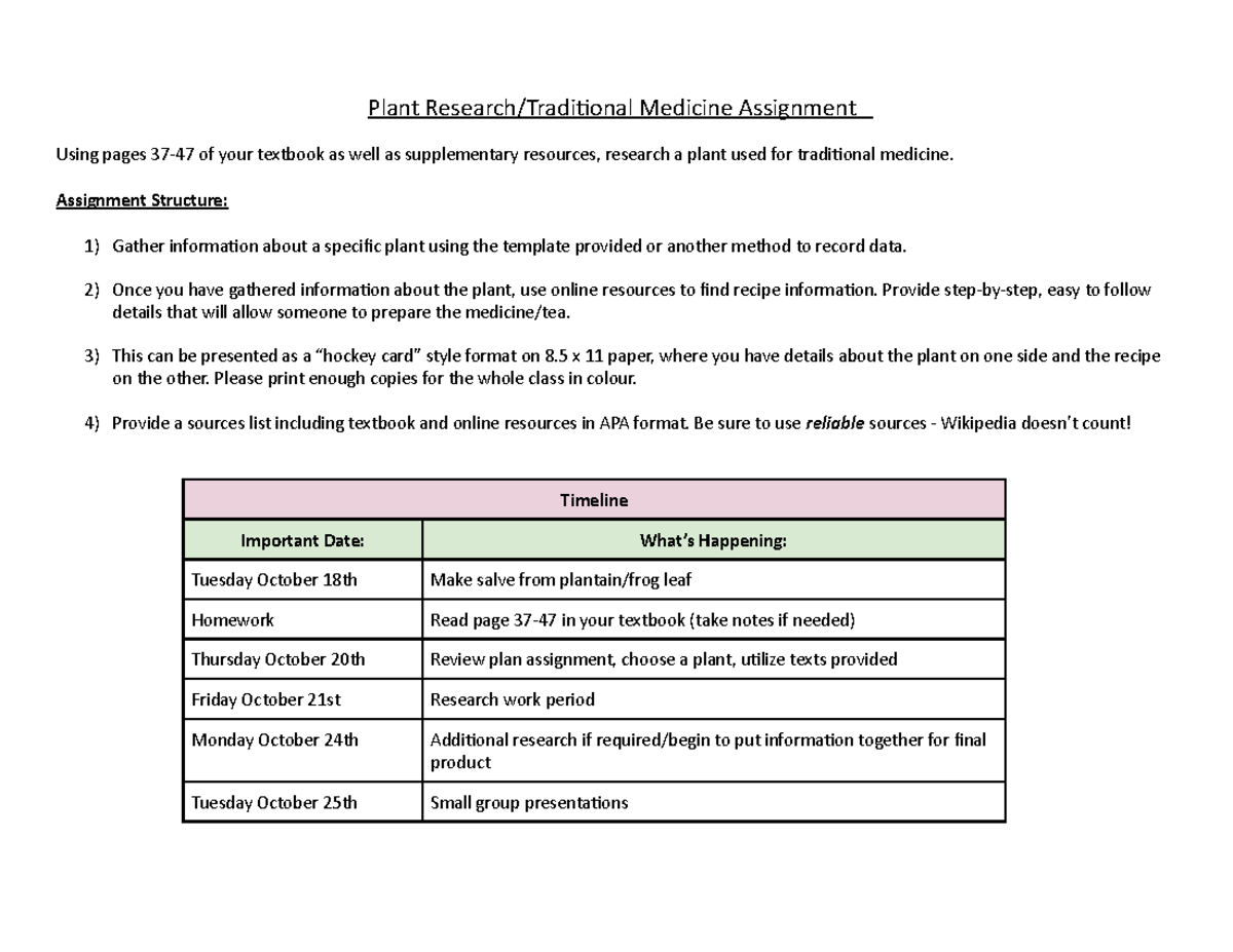 BCFirst Nations Studies 12Plant Research Project-1 - Plant Research ...