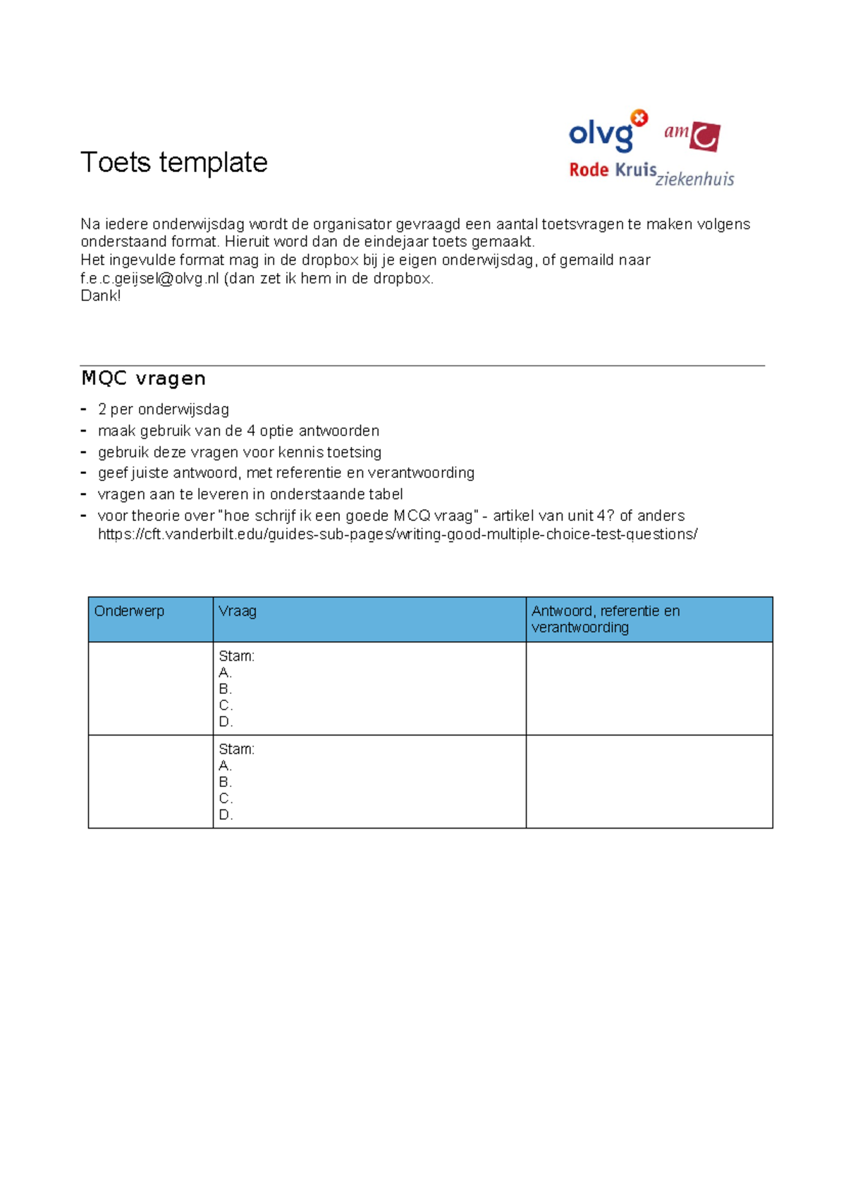Toets template - Hieruit word dan de eindejaar toets gemaakt. Het ...