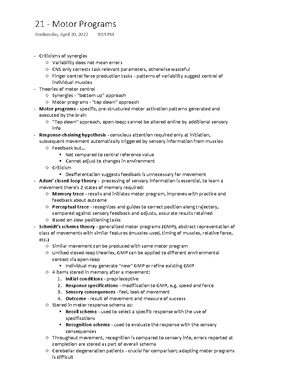 Levels of Motor Control - Motor control: Open and closed loop theory ...