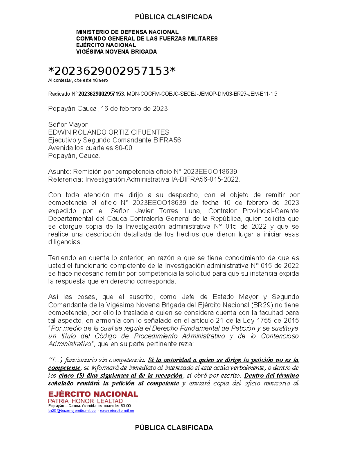 1. Remisión POR Comptencia Bifra 56 - 2023629002957153 Al contestar ...