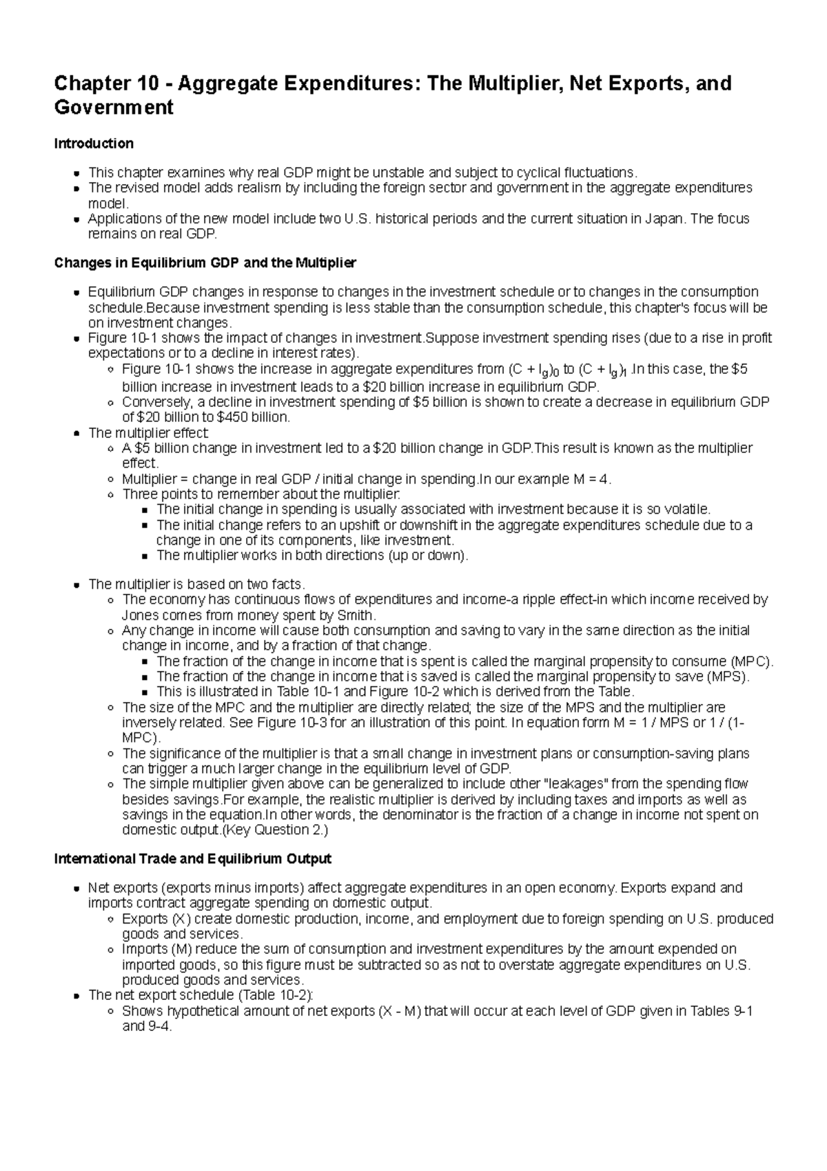 Chapter 10 - Aggregate Expenditures The Multiplier, Net Exports, and ...