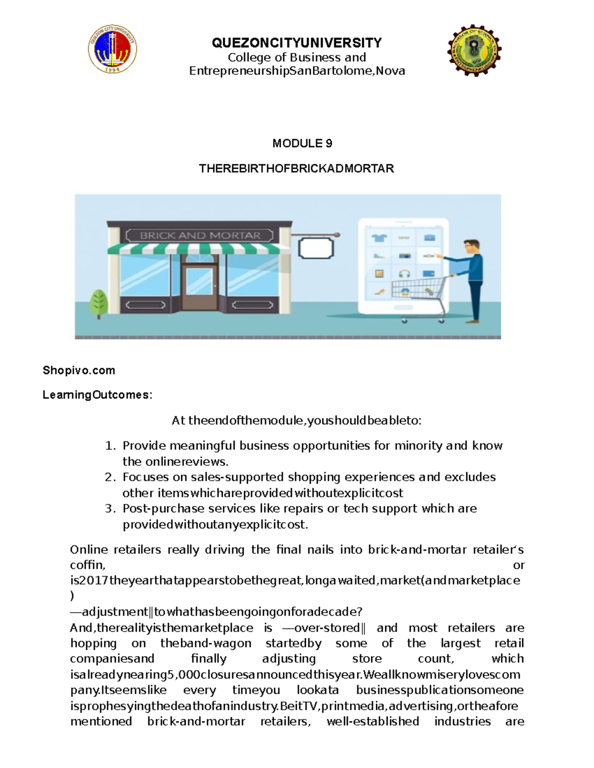 Lecture note- ecommerce - QUEZONCITYUNIVERSITY College of Business and ...